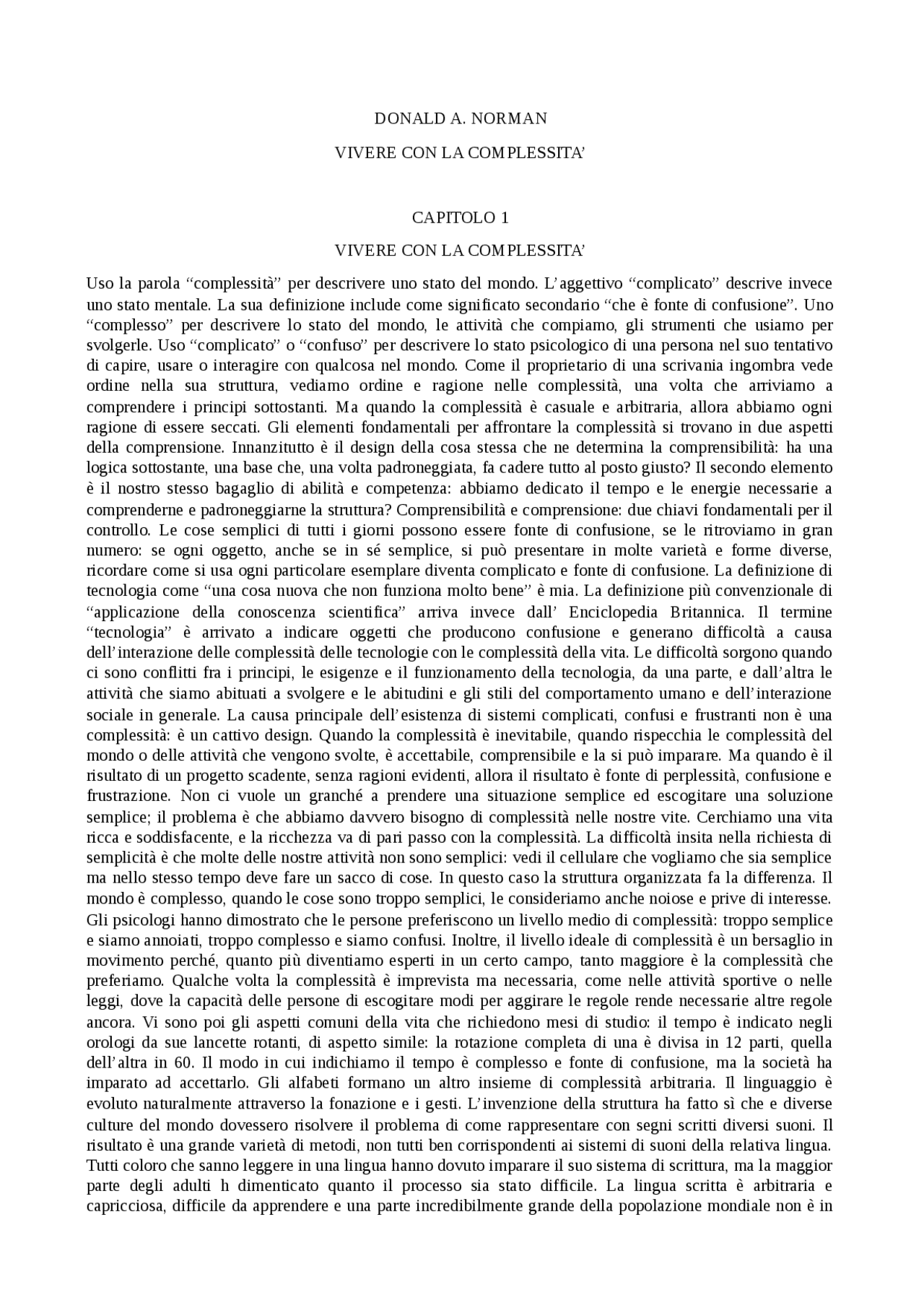 Vivere Con La Complessità Docsity