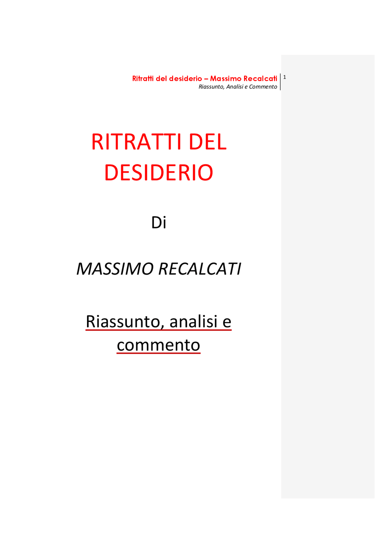 Ritratti Del Desiderio Riassunto Analisi E Commento Docsity