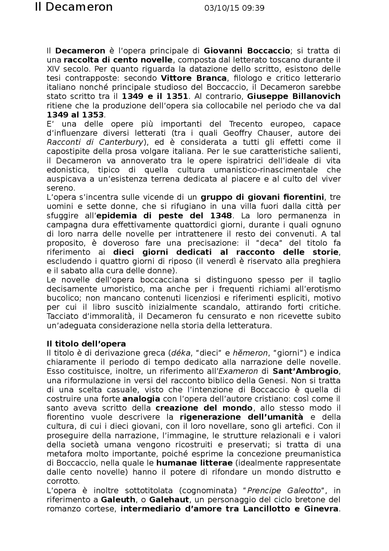 Il Decameron - Schema | Sintesi del corso di Letteratura | Docsity