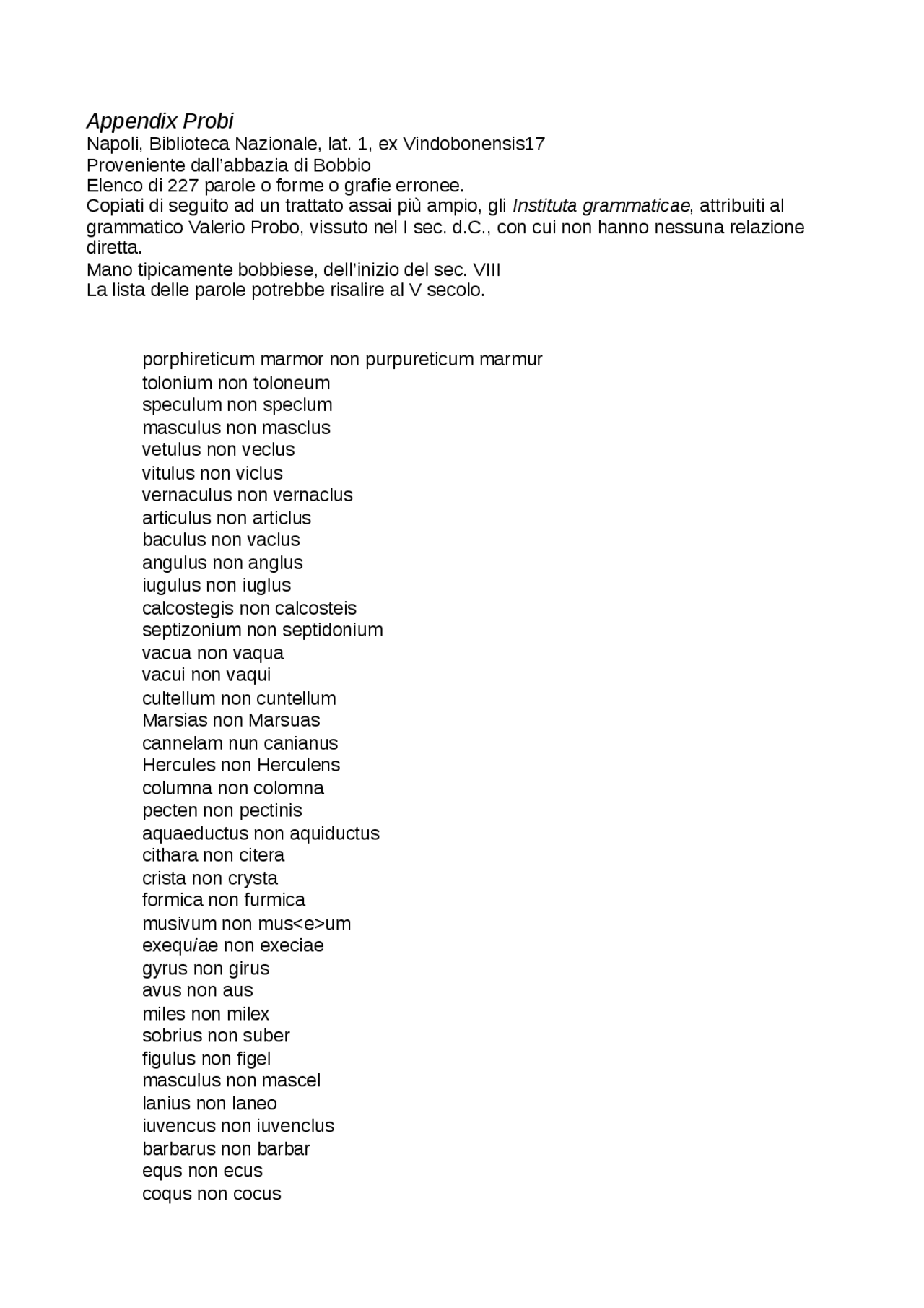 Esame storia della lingua con I. Paccagnella : appendix probi documento ...