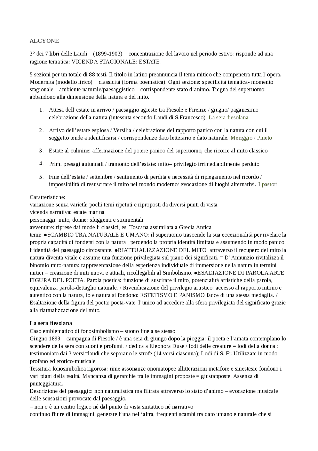 Alcyone Di Dannunzio Docsity