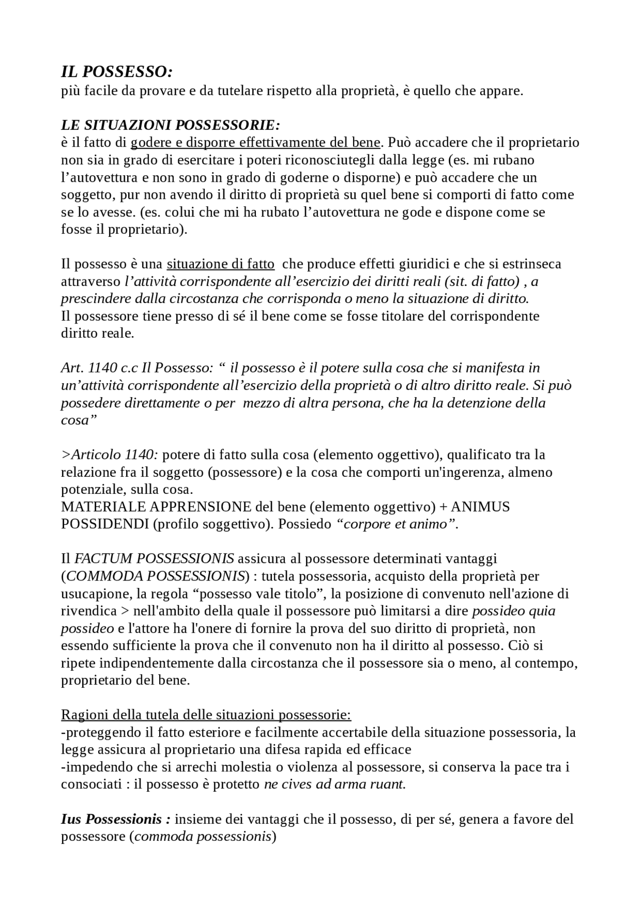 IL POSSESSO: distinte situazioni possessorie, effetti e azioni a difesa ...