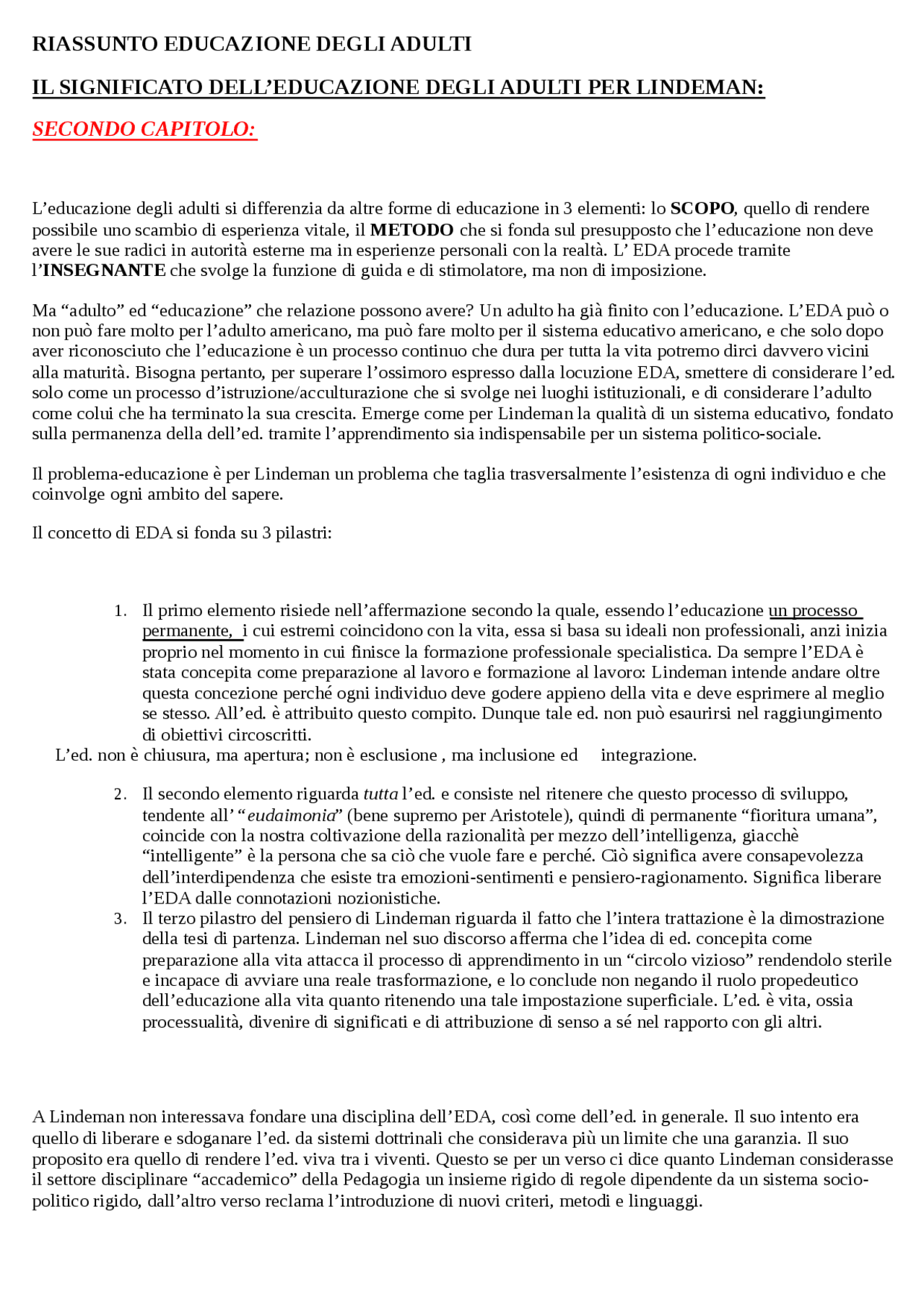 IL SIGNIFICATO DELL'EDUCAZIONE DEGLI ADULTI DI EDUARD C. LINDEMAN - Docsity