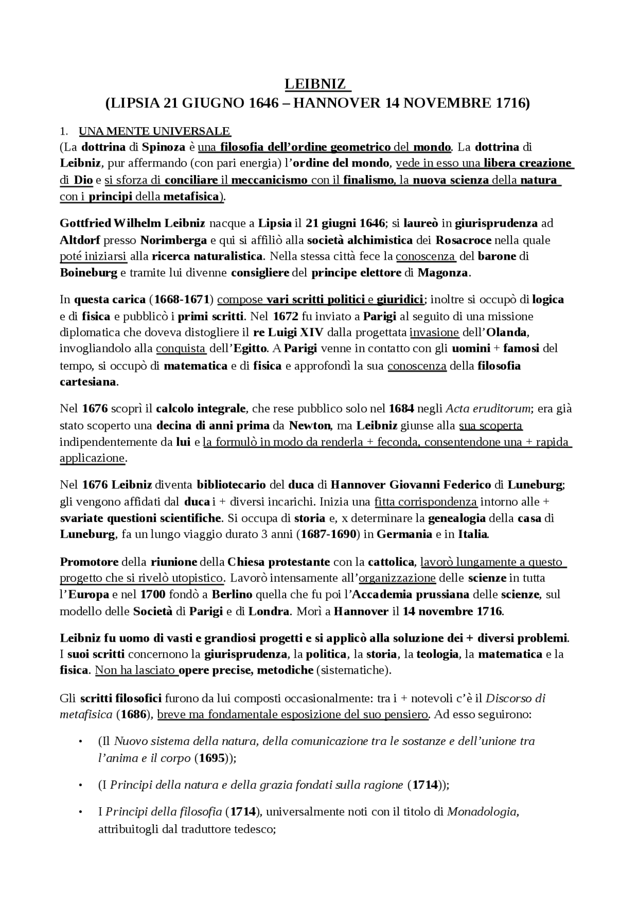 Leibniz Vita E Opere Docsity