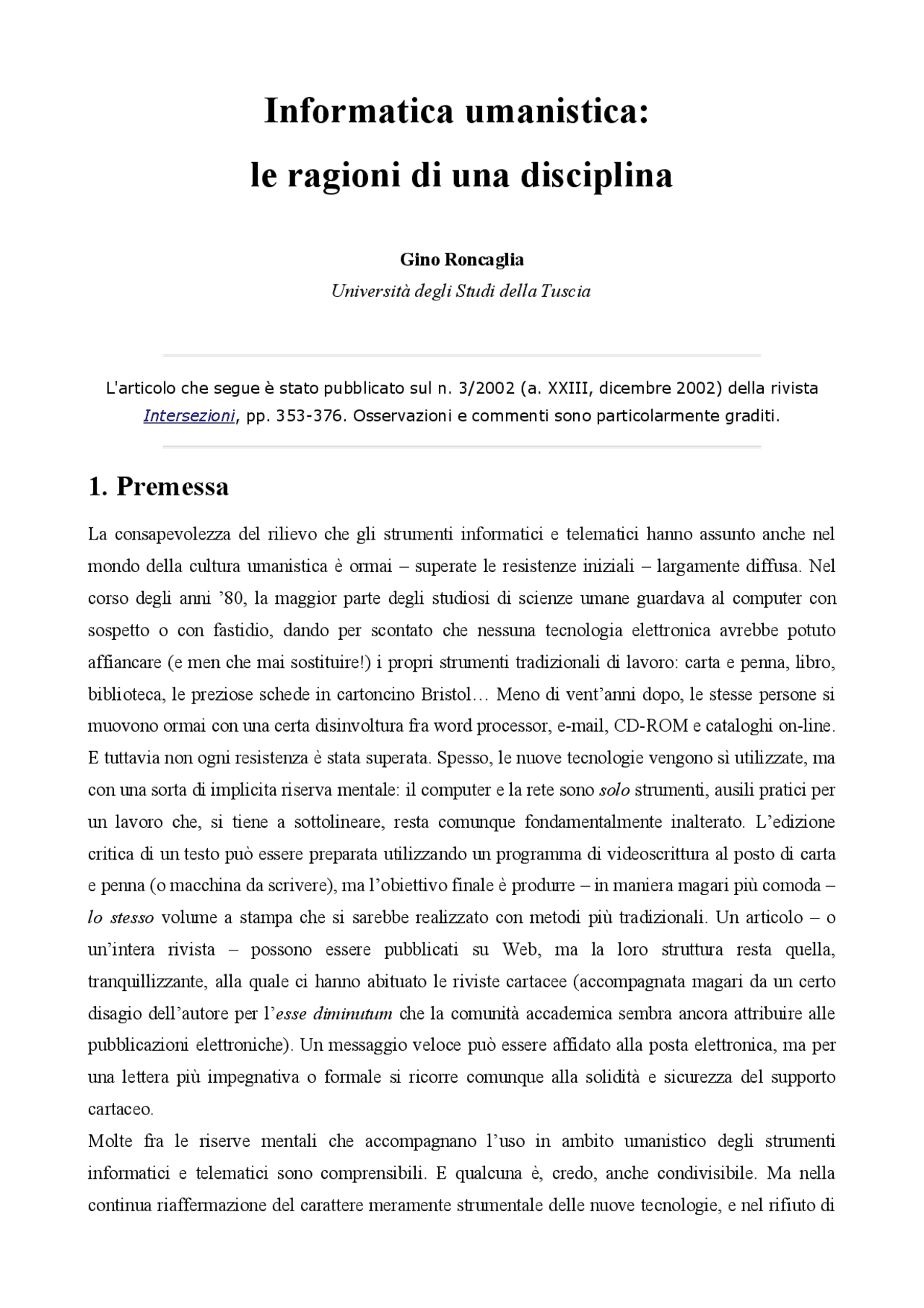 Informatica umanistica (Orlandi) - Docsity