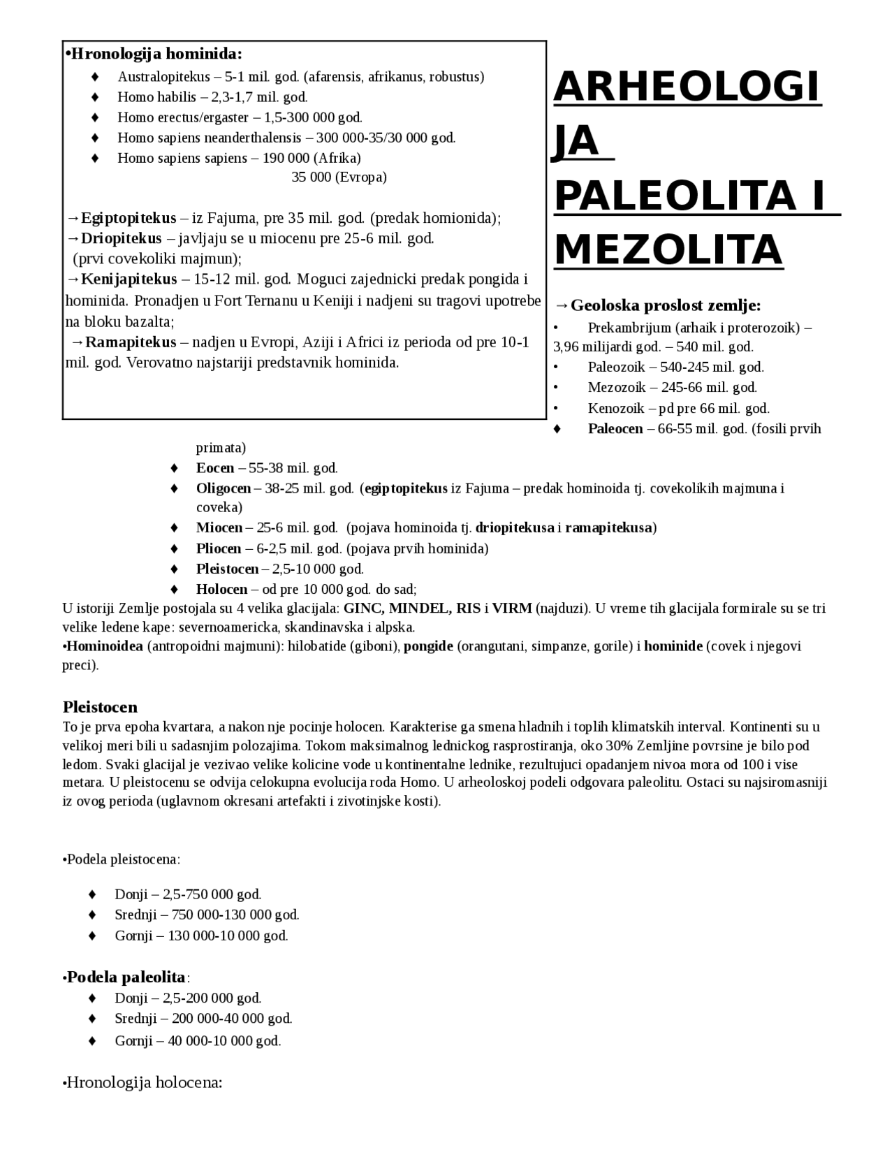 Arheologija Paleolita I Mezolita Skripte Predlog Arheologija Docsity