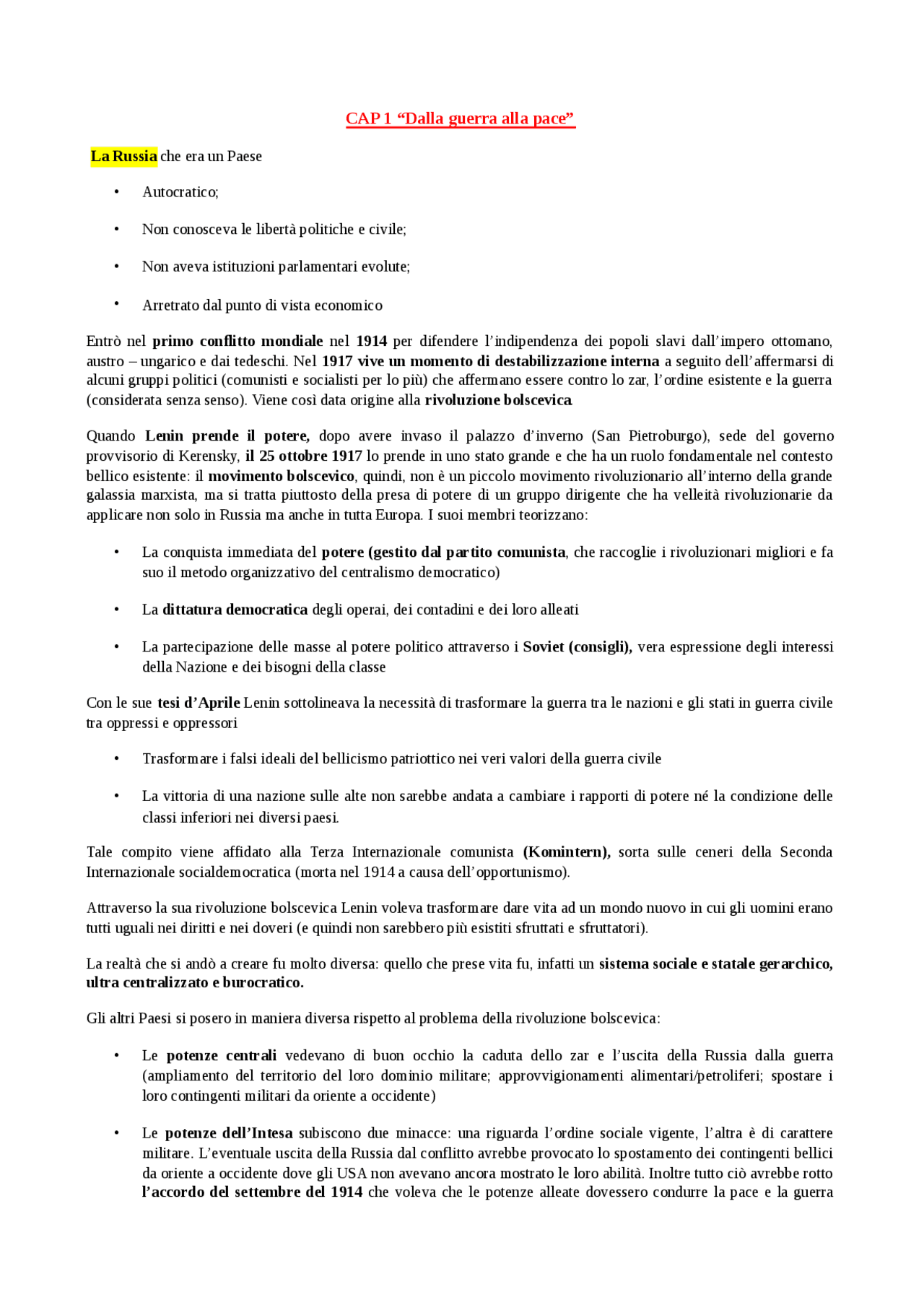 Storia Delle Relazioni Internazionali Docsity