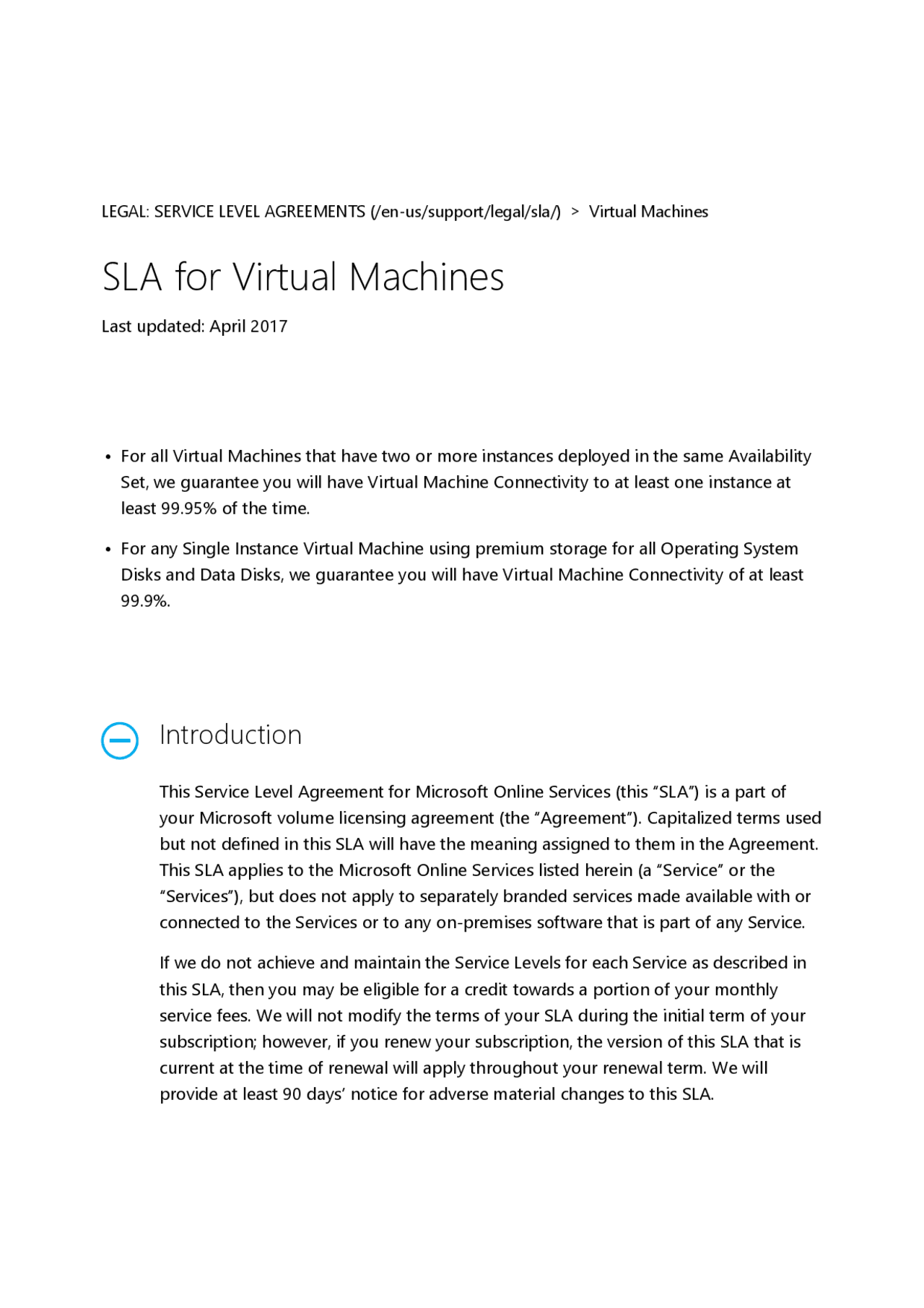 Sla For The Vm In Microsoft Azure Docsity