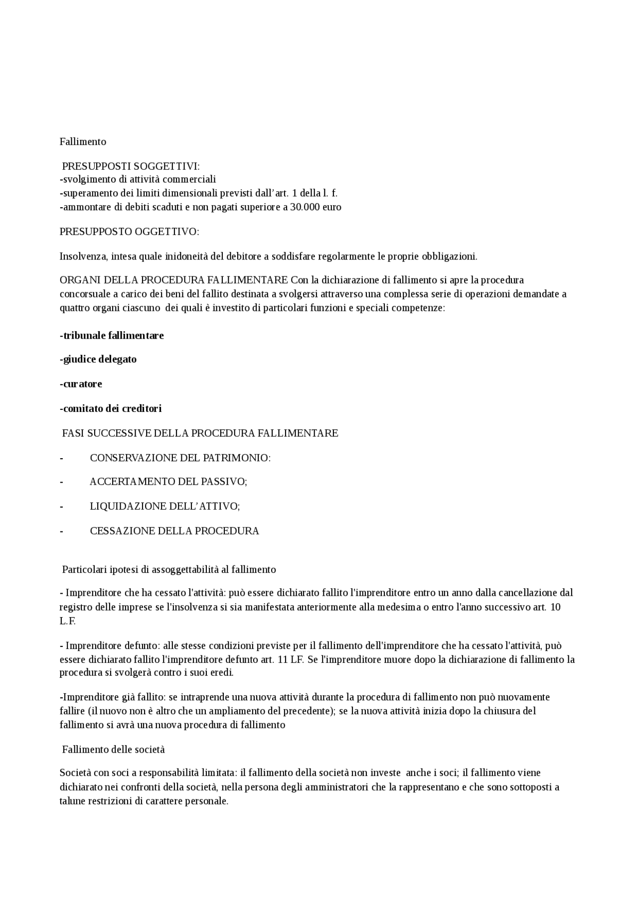 Diritto Commerciale Fallimento Docsity