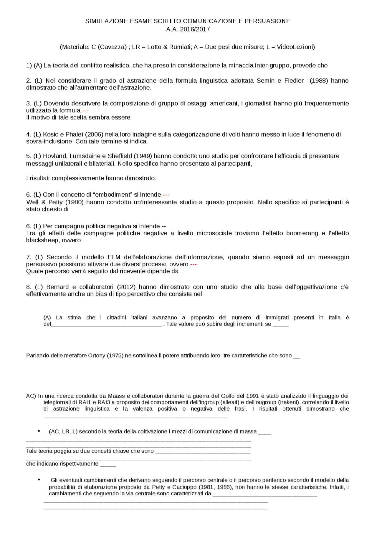Simulazioni Esame Di Comunicazione E Persuasione Unipd Docsity