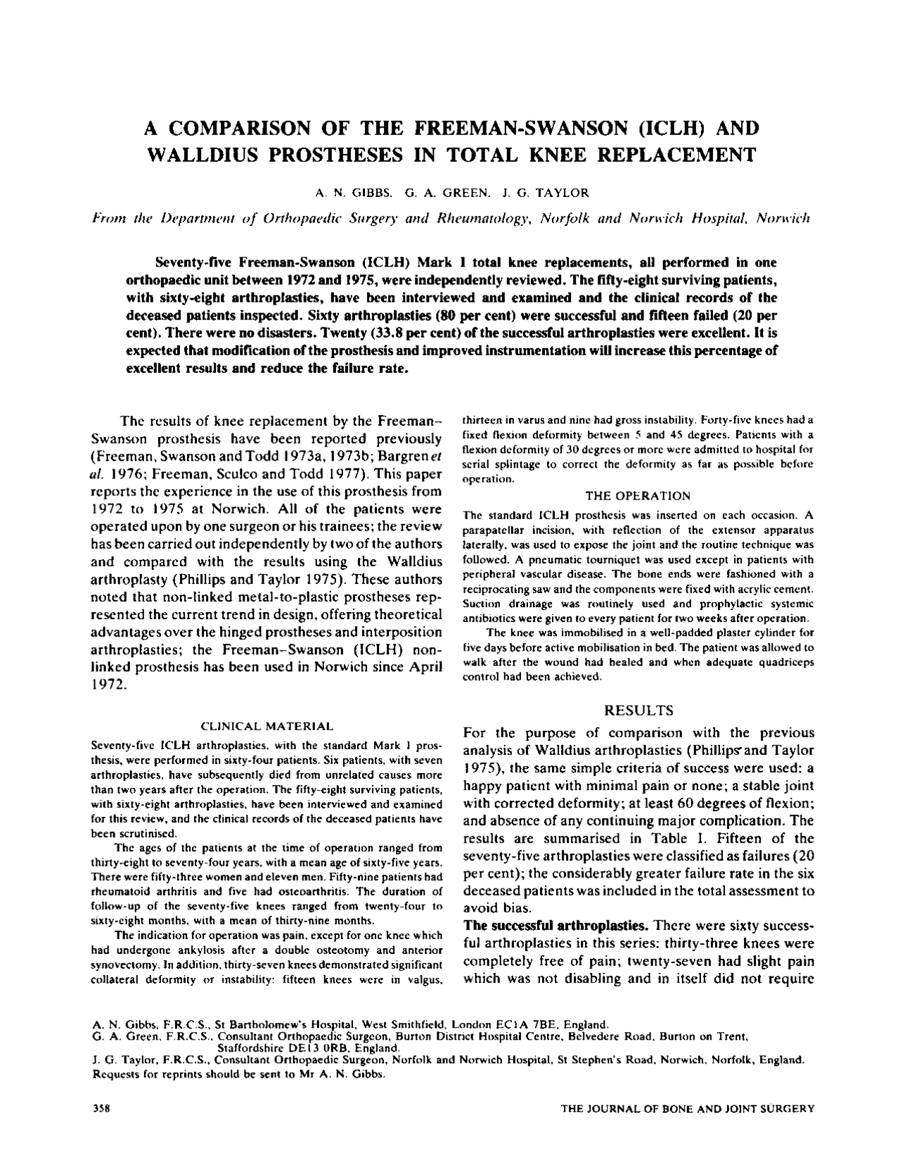 A comparison of the Freeman-Swanson (ICLH) and Walldius Prosthesis ...