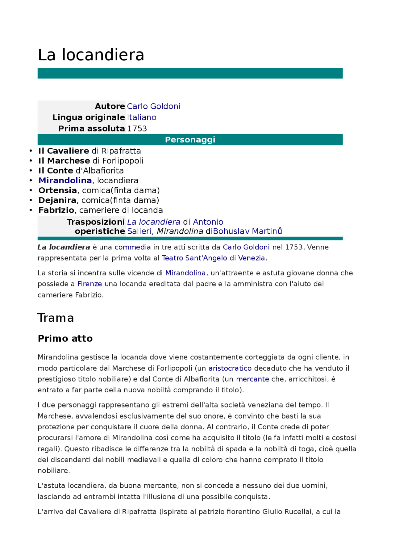 Appunti Sulla Locandiera Docsity