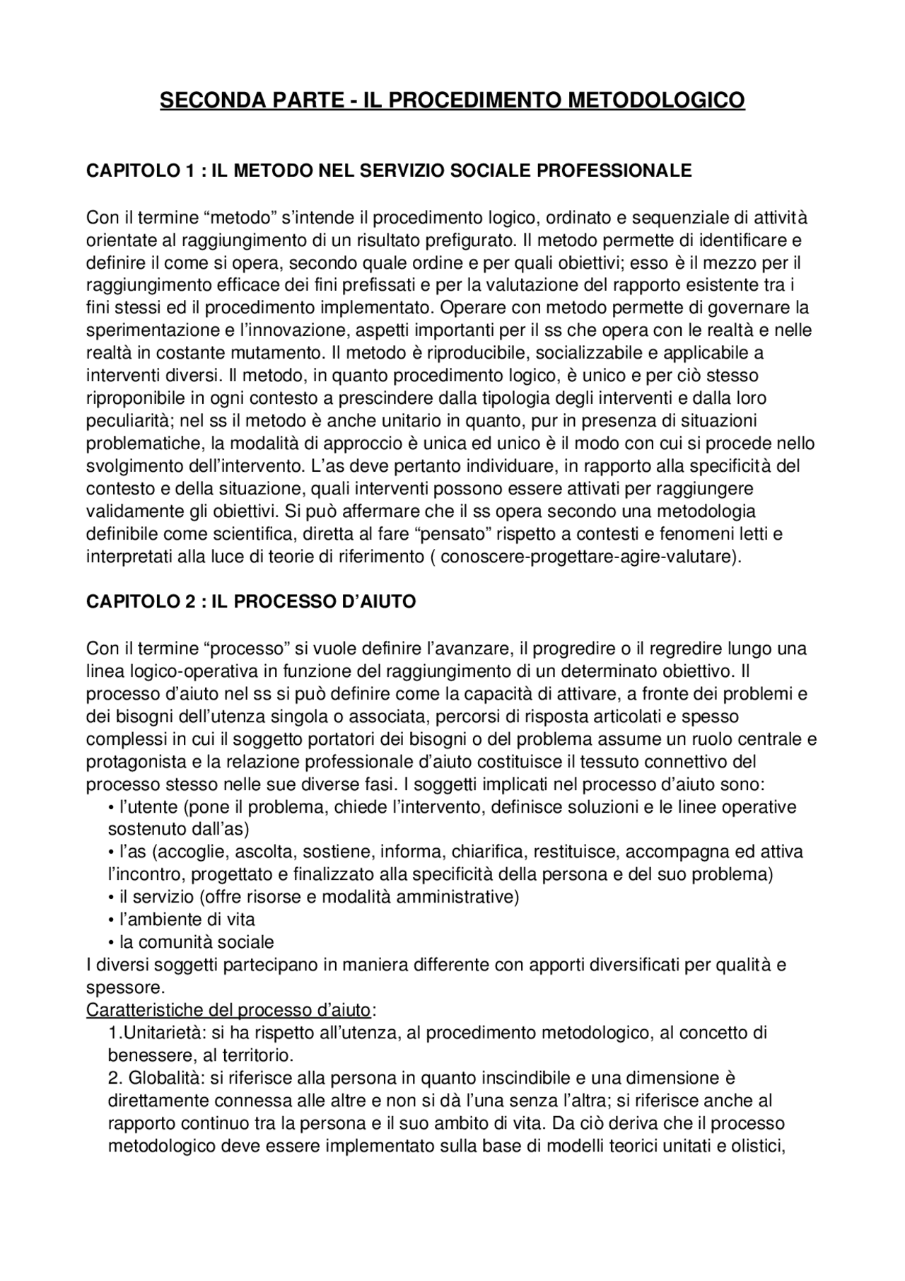 Manuale Servizio Sociale Il Procedimento Metodologico Docsity