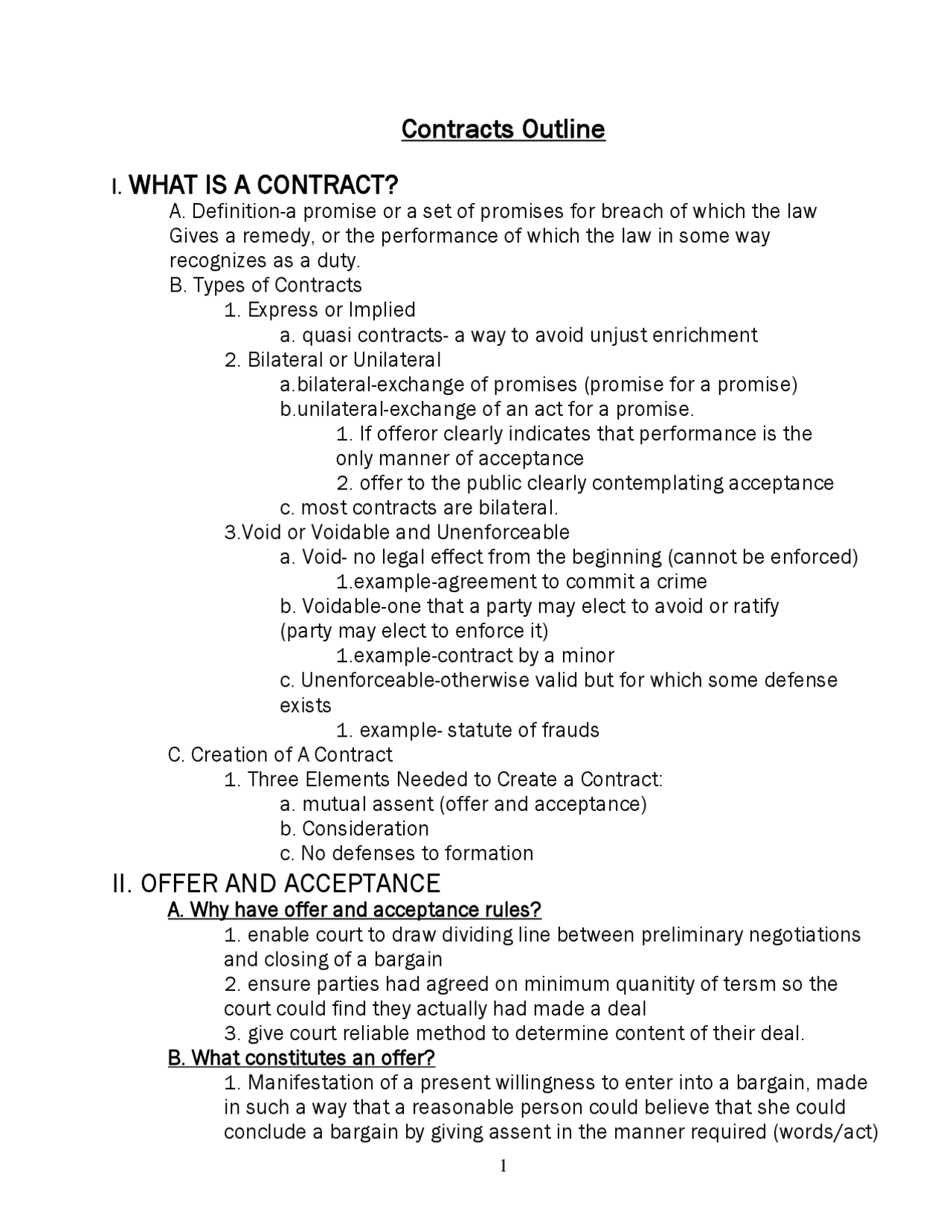 Contracts Law Outlines Docsity