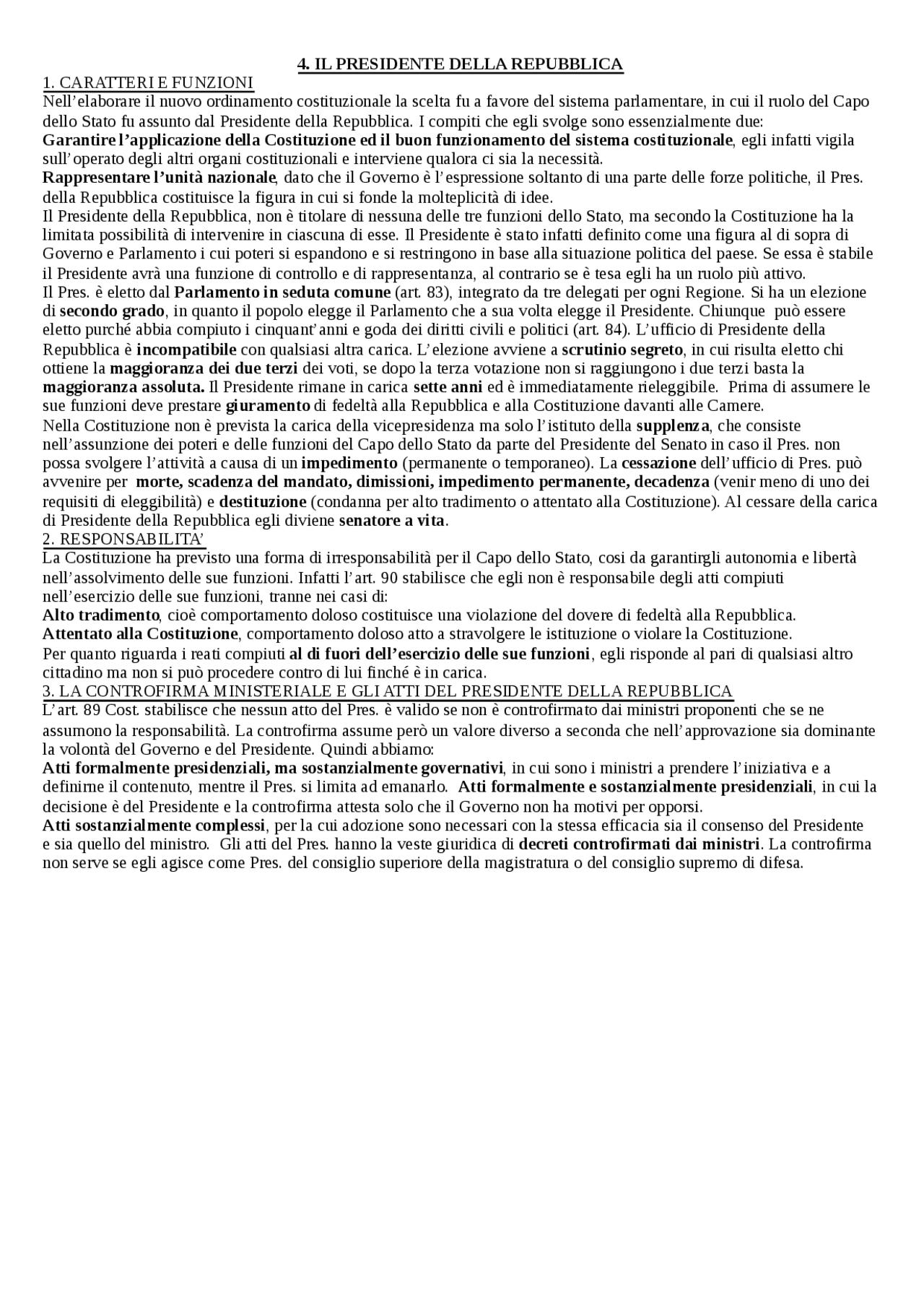 Il Presidente Della Repubblica Docsity