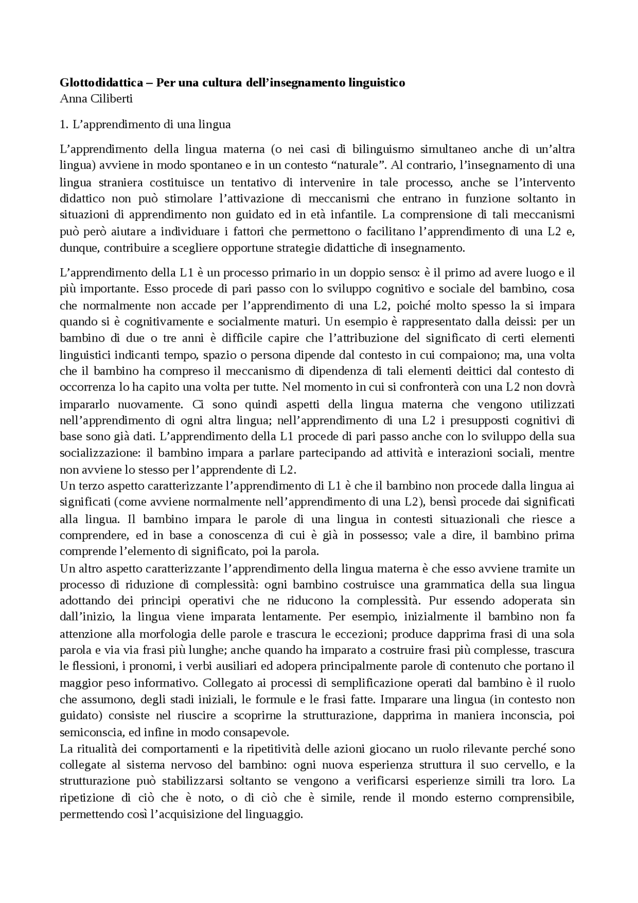 Glottodidattica Anna Ciliberti Docsity