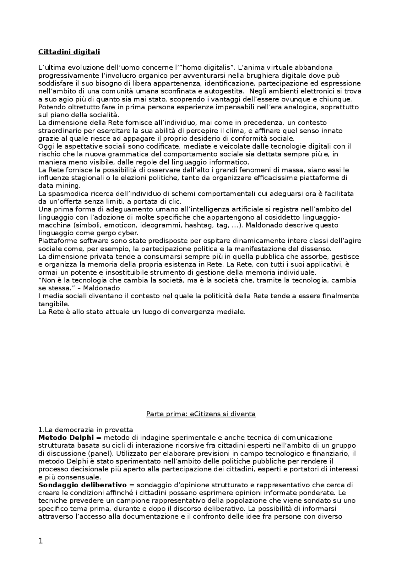 Riassunto Cittadini Digitali Docsity