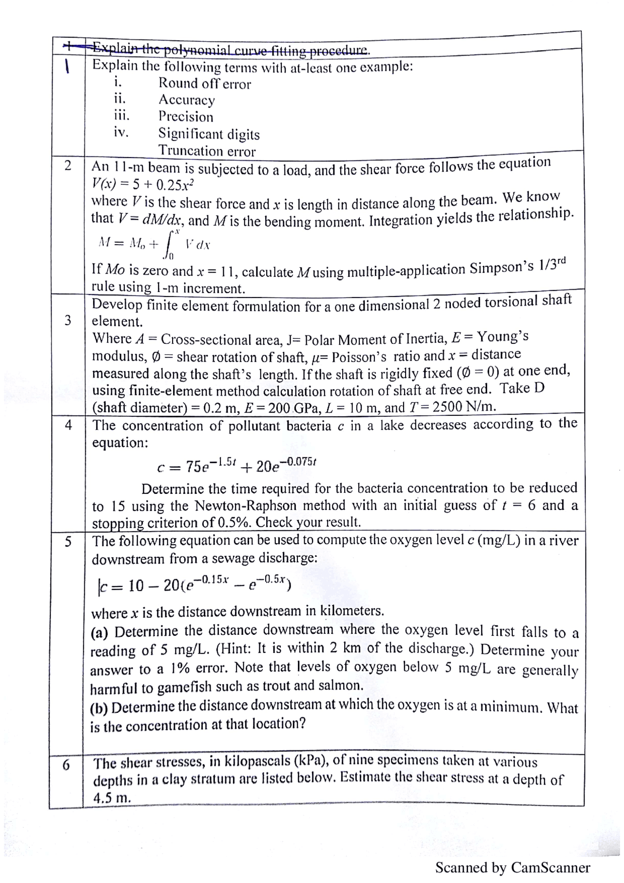 Numerical Methods In Civil Engineering Exams Numerical Methods In Engineering Docsity