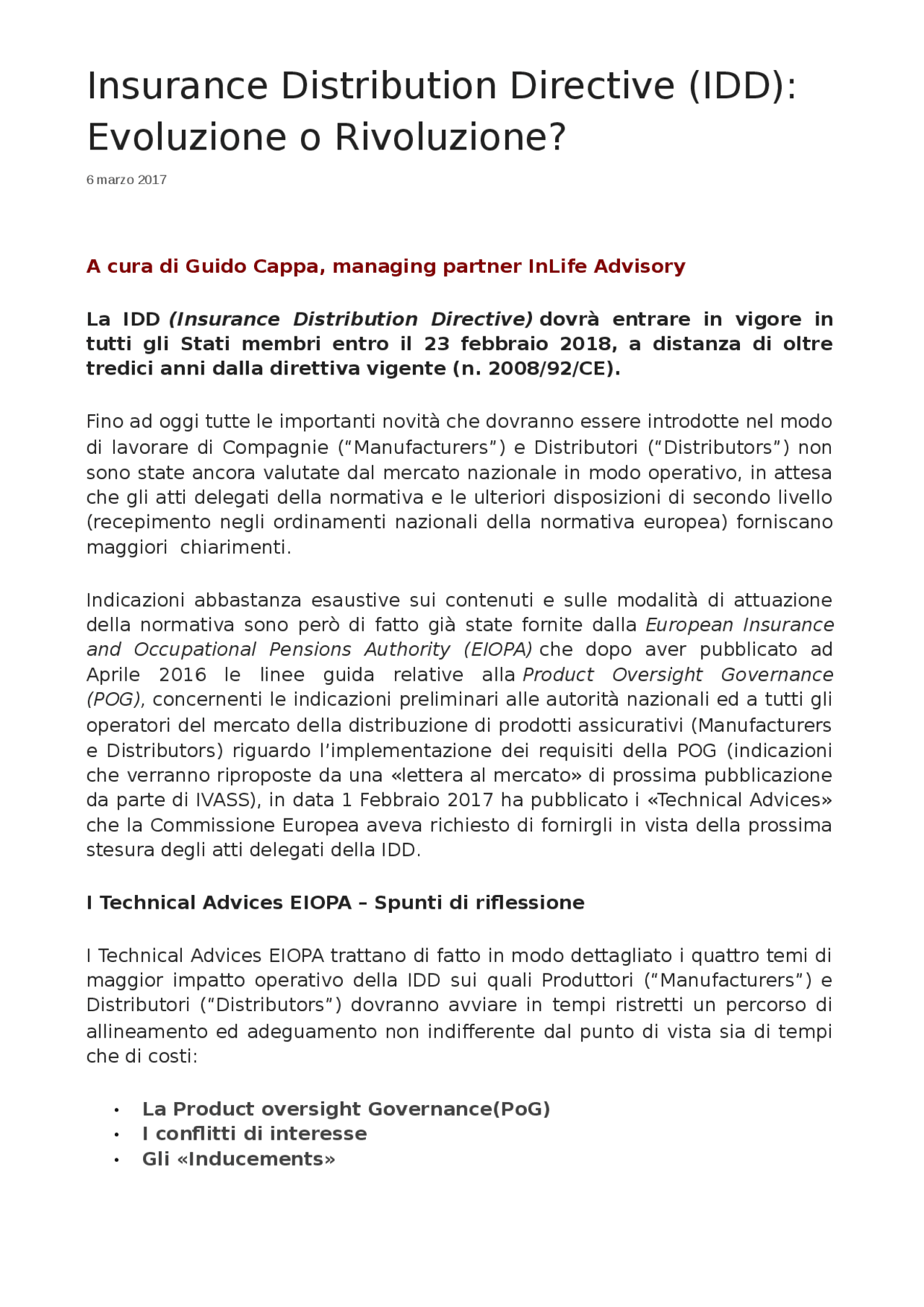 Insurance Distribution Directive - Docsity