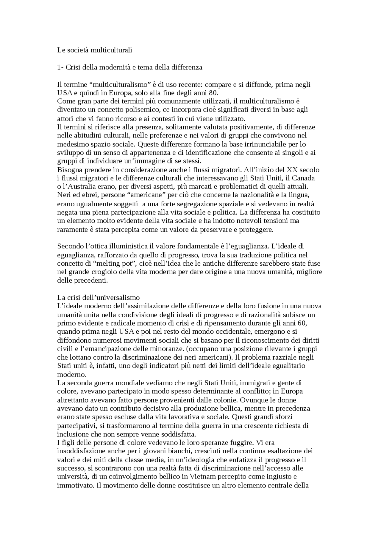 Le Società Multiculturali Colombo Docsity