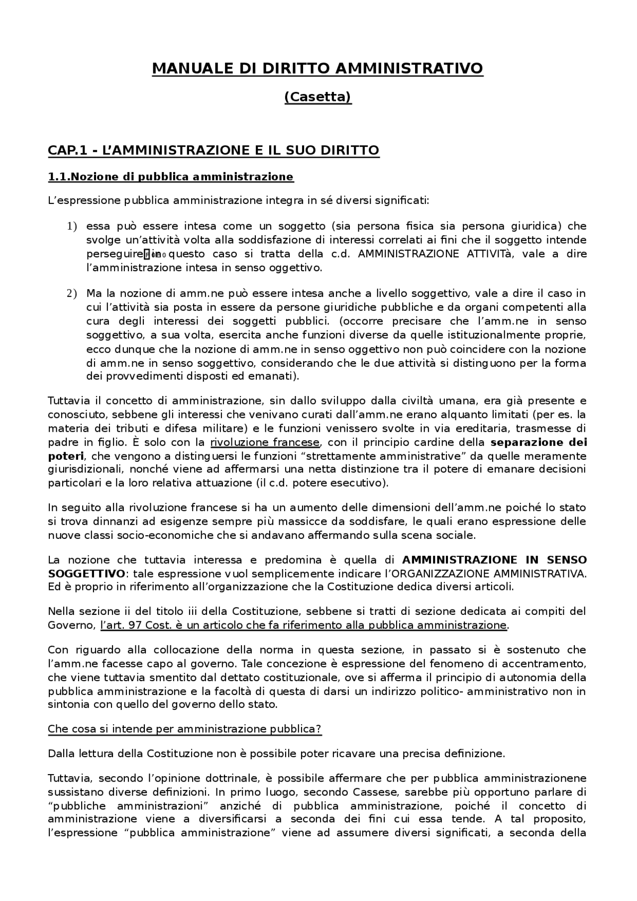 Riassunto Del Manuale Di Diritto Amministrativo Casetta Docsity