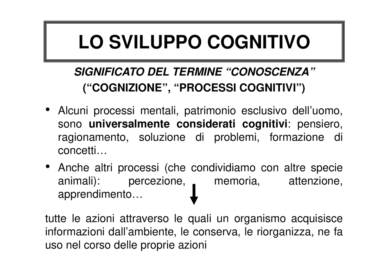 Sviluppo Cognitivo Di Piaget Docsity