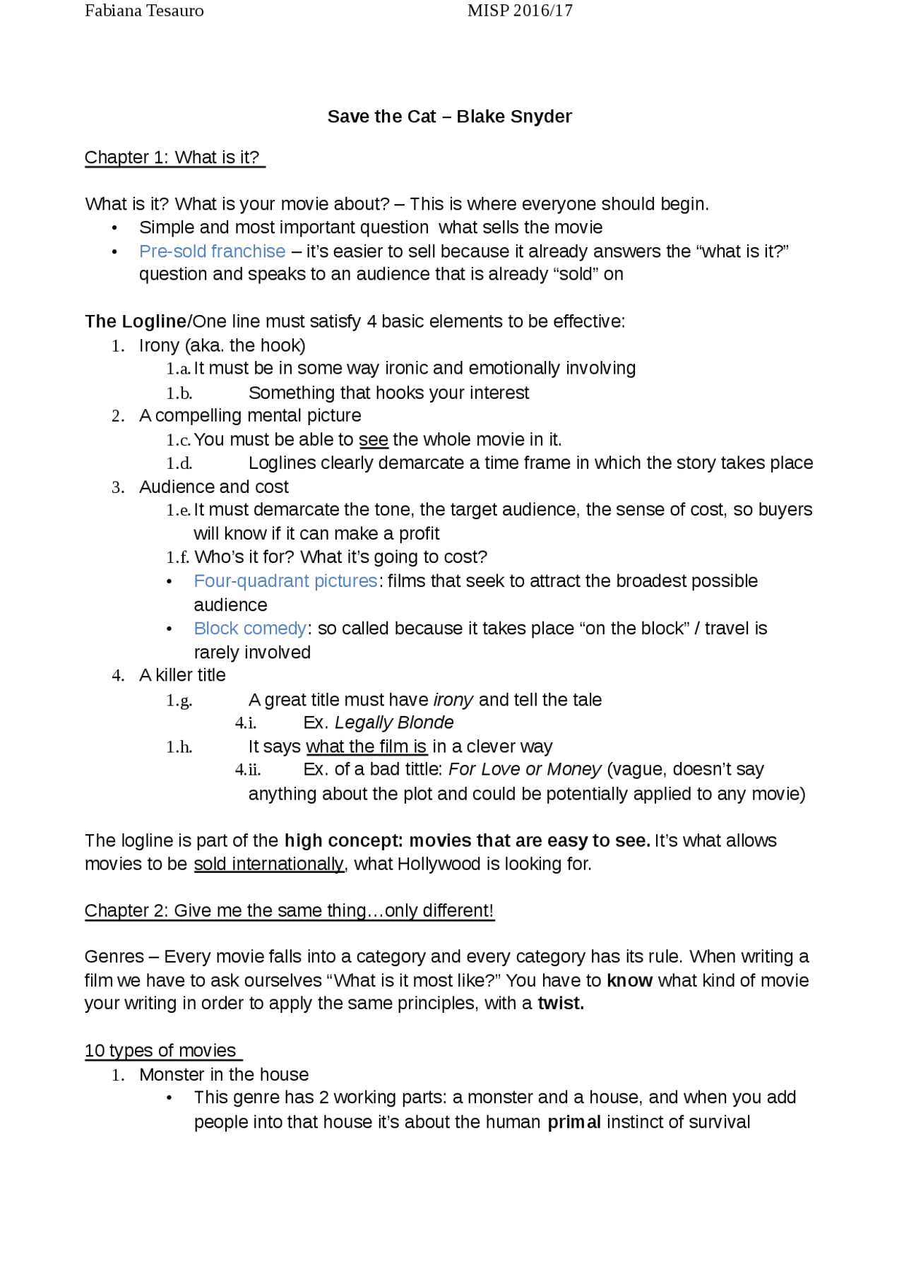 Save the Cat - Blake Snyder - Docsity