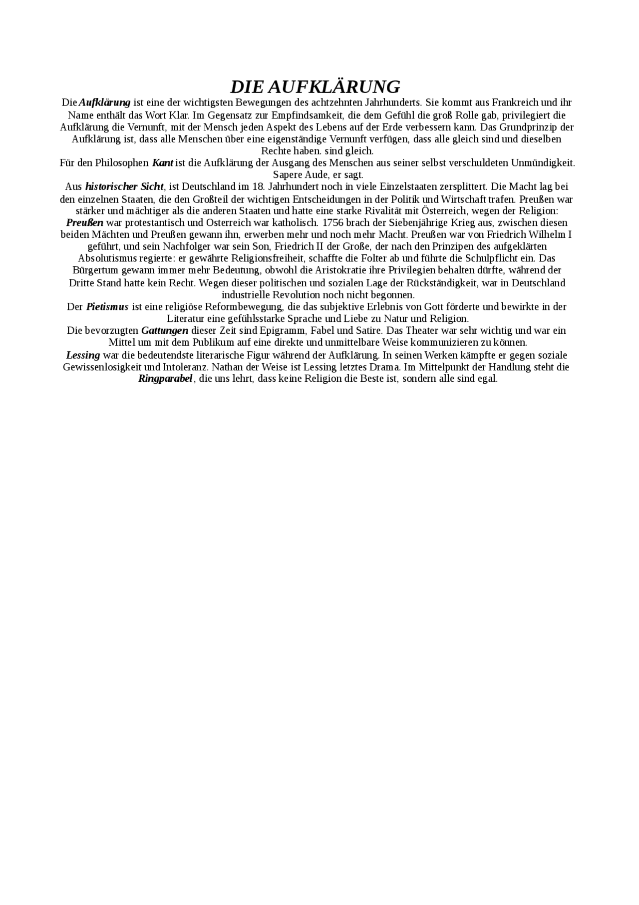 Die deutsche Aufklärung - Docsity