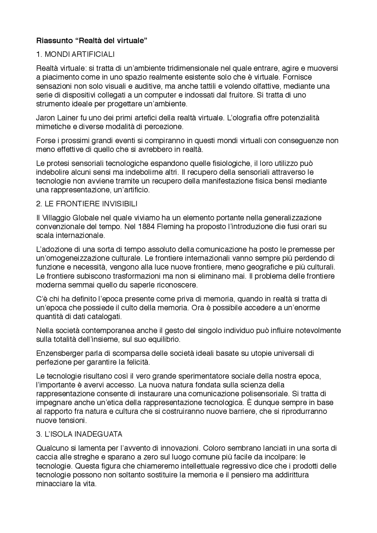 Riassunto Realtà Del Virtuale Pier Luigi Capucci Docsity