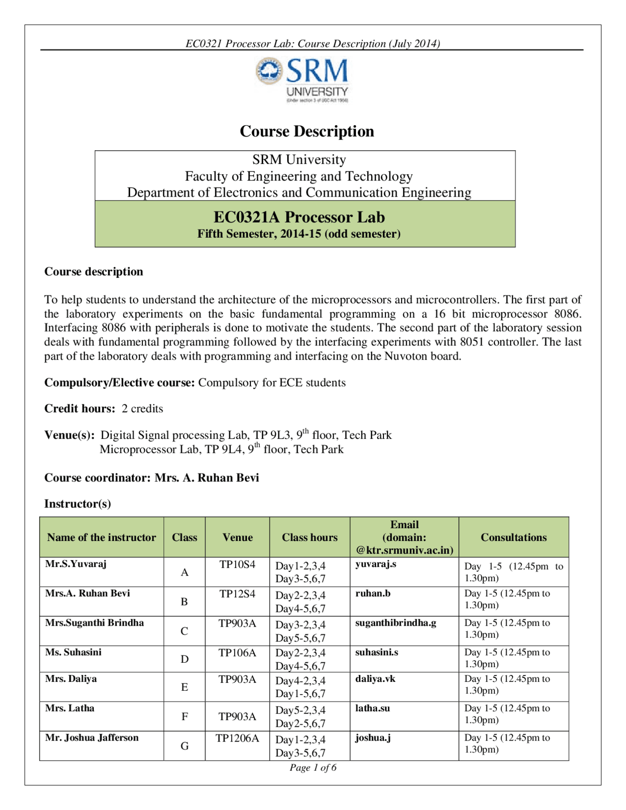 Micro Processor Lab Description Docsity