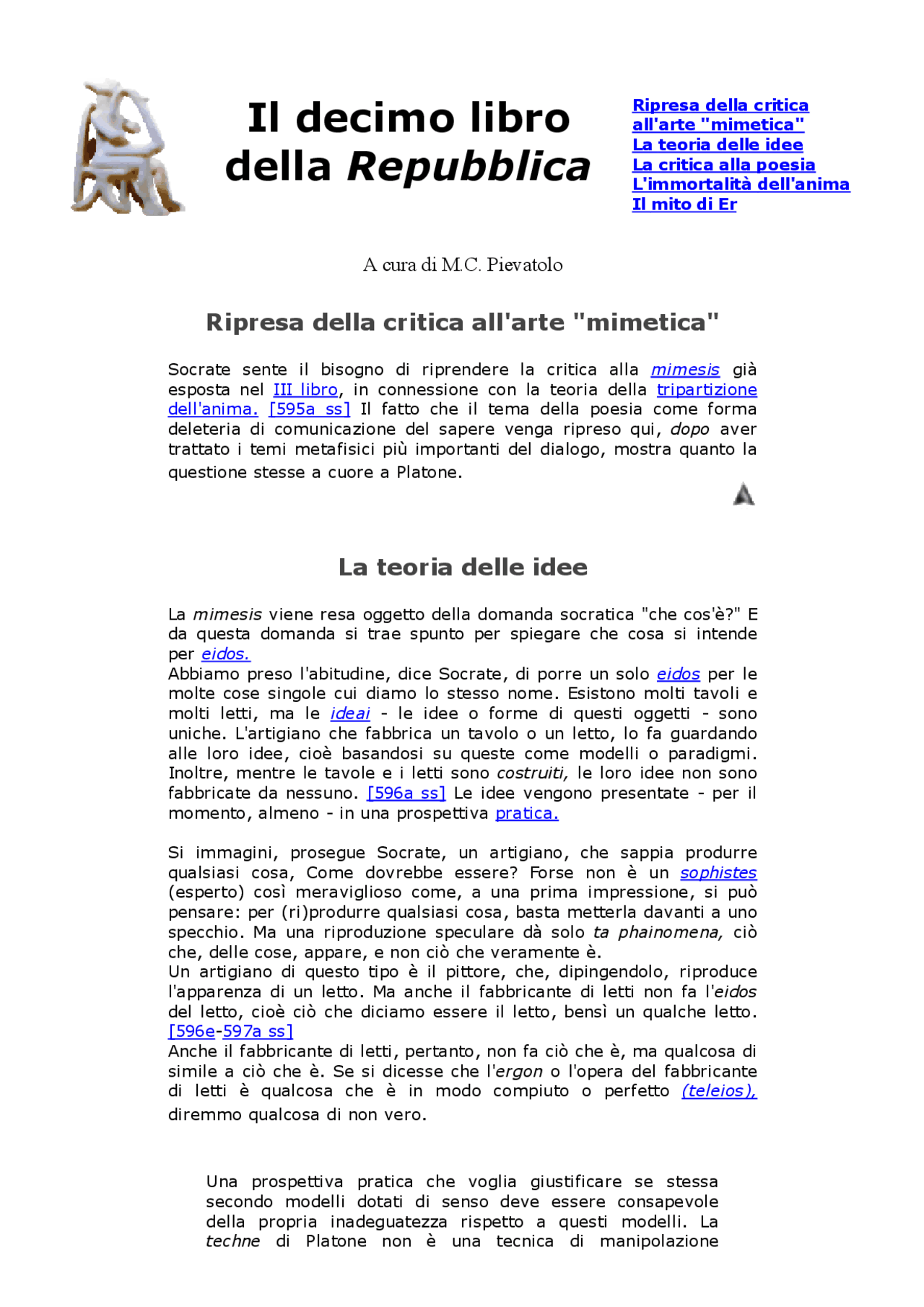 Platone La Repubblica Libro X Docsity