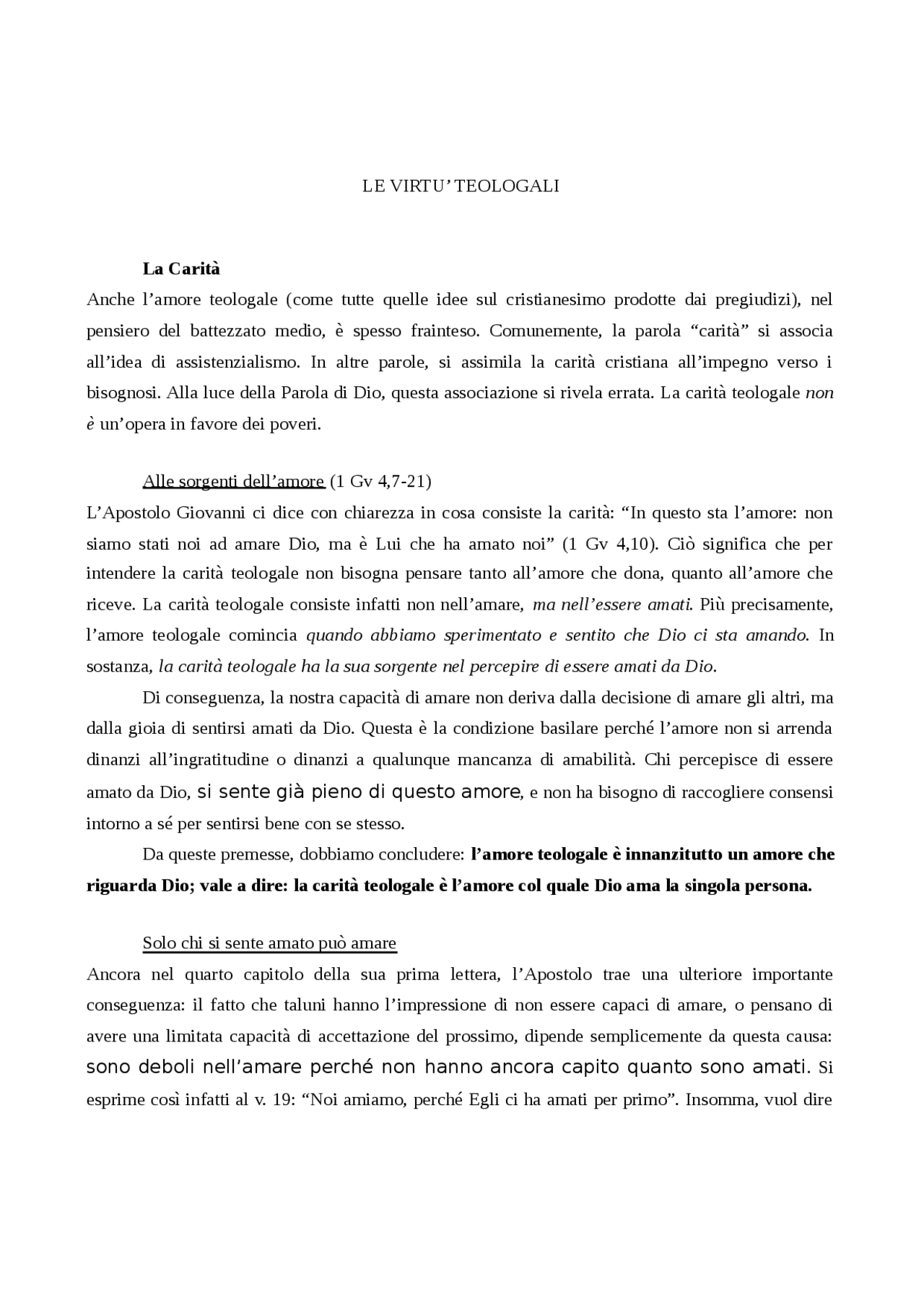 Virtù Teologali La Carità Docsity