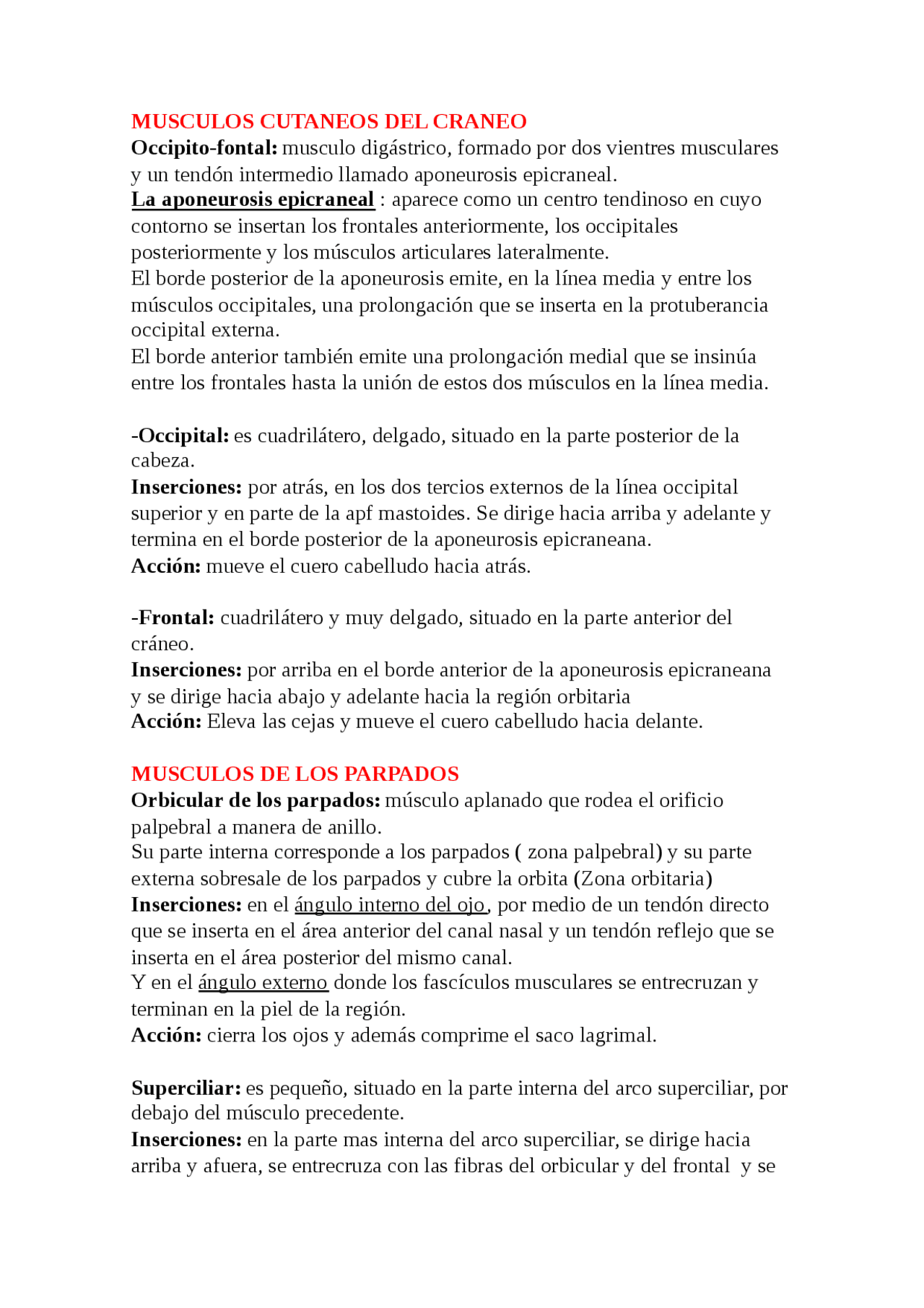 Musculos cutaneos del craneo y cara | Apuntes de Anatomía | Docsity