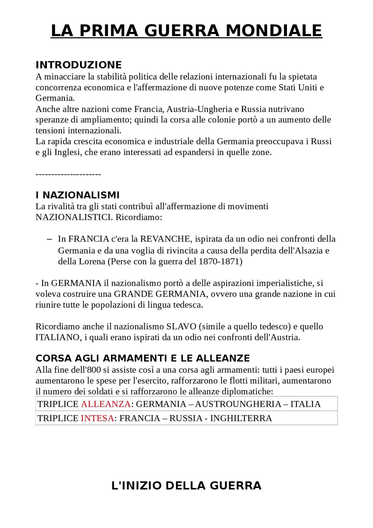 Prima Guerra Mondiale Docsity