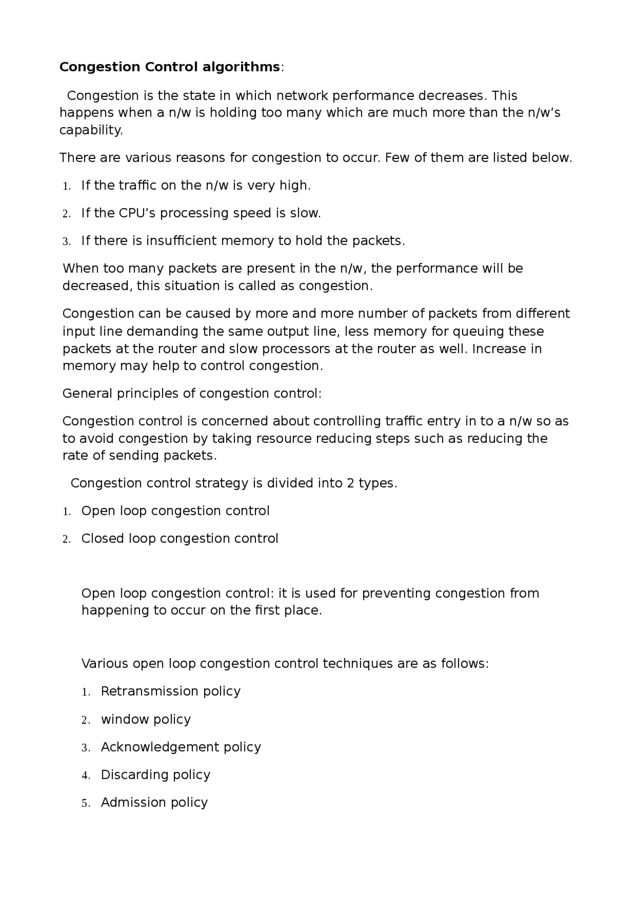 Congestion control mechanisms in network layer | Essays (university ...