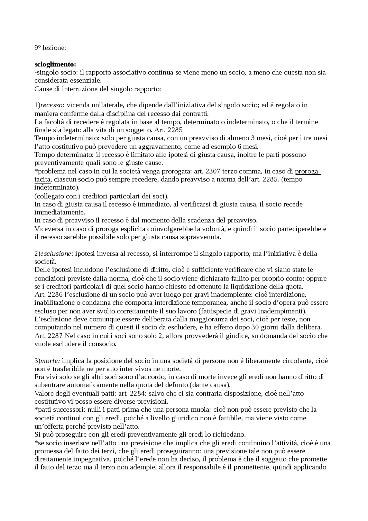 Scioglimento Nelle Società Di Persone Appunti Di Diritto Docsity