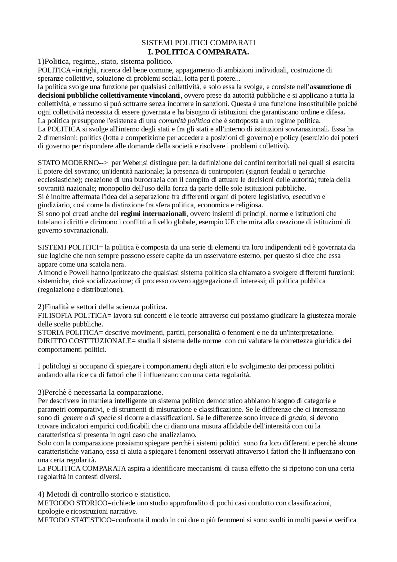 Sistemi Politici Comparati Docsity