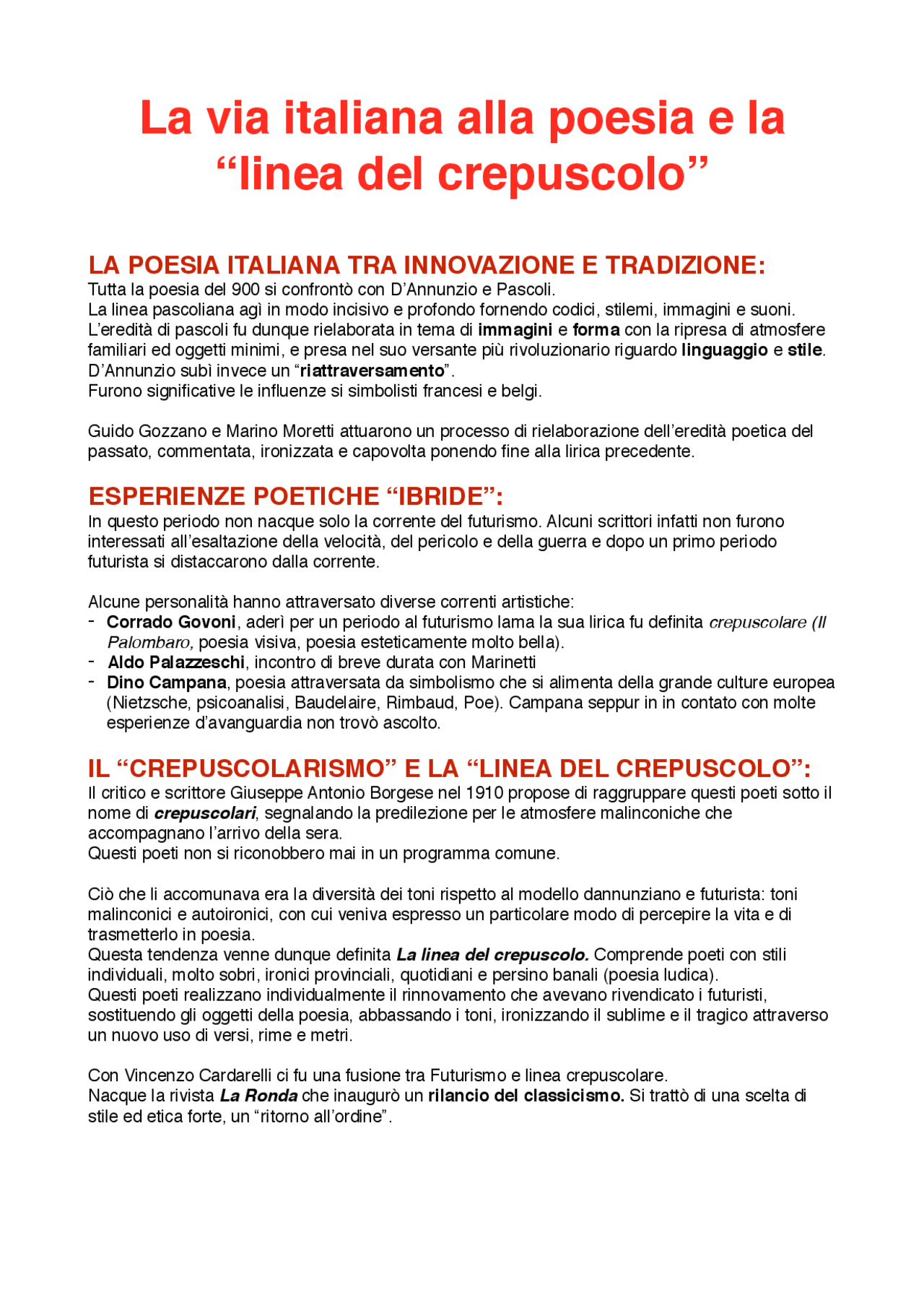 Crepuscolarismo Lieo Scientifico Docsity