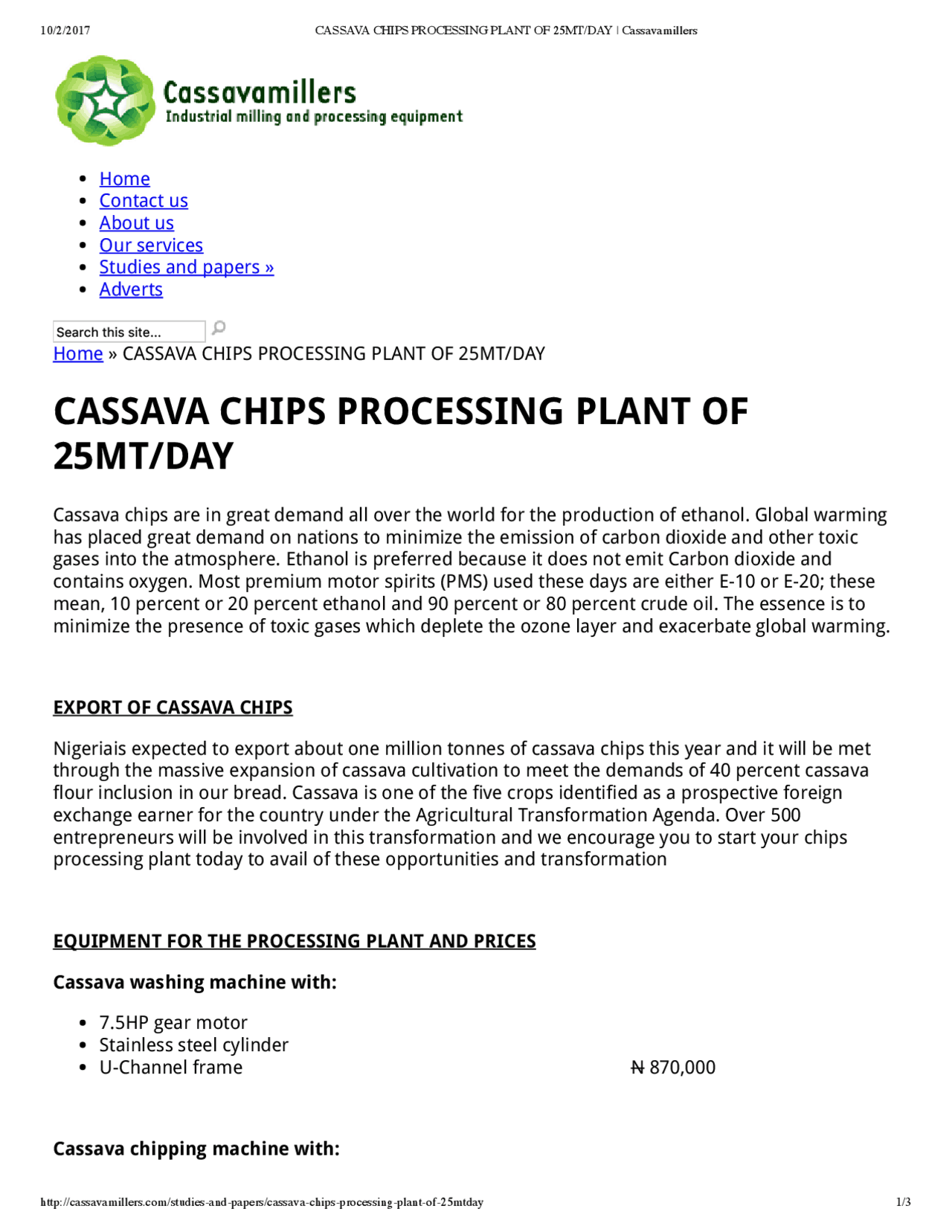 Cassava Processing System - Docsity