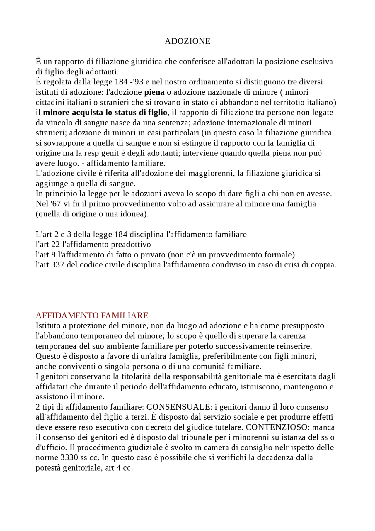 Adozione Riassunto Docsity