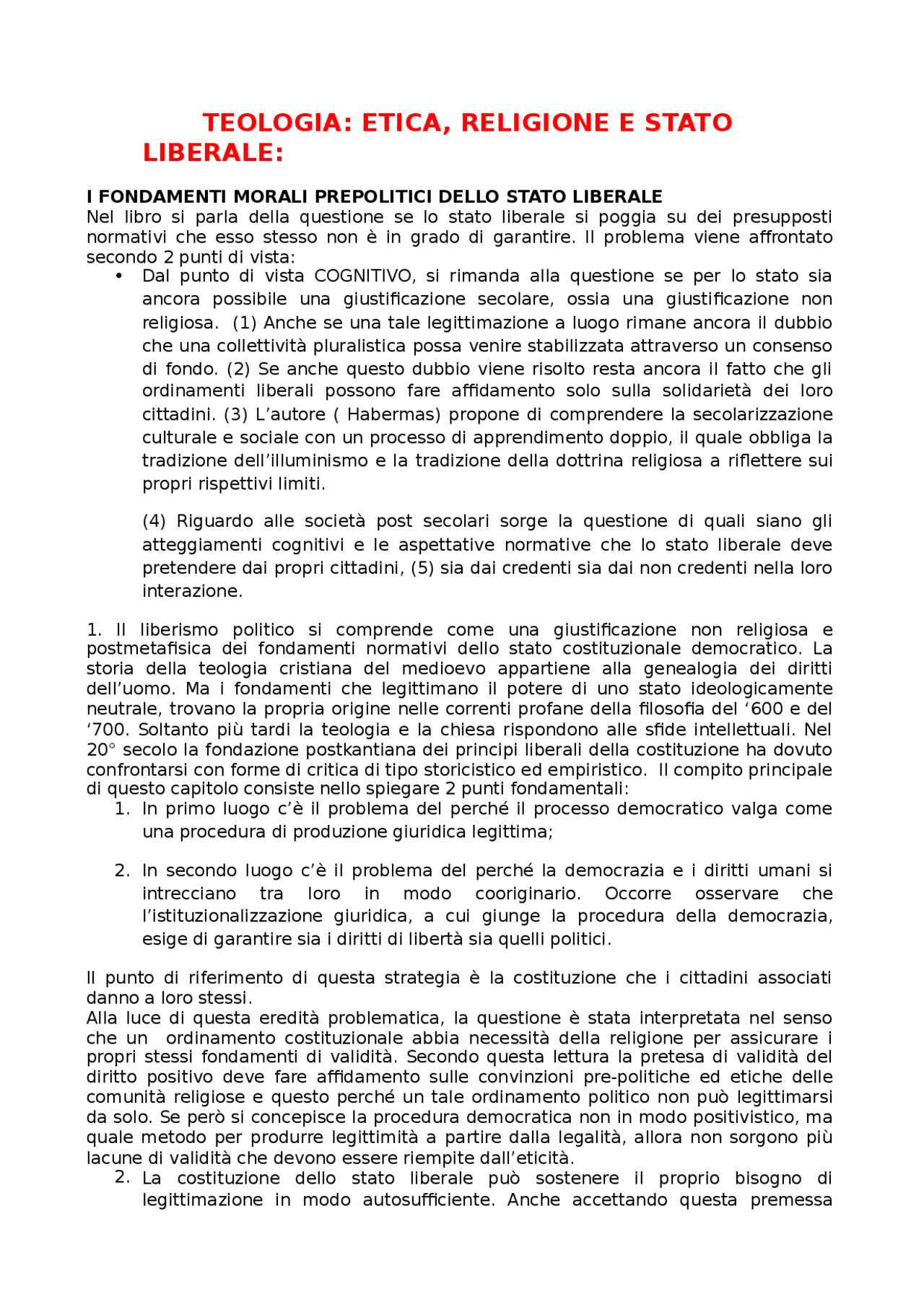 Etica religione e stato liberale - Docsity