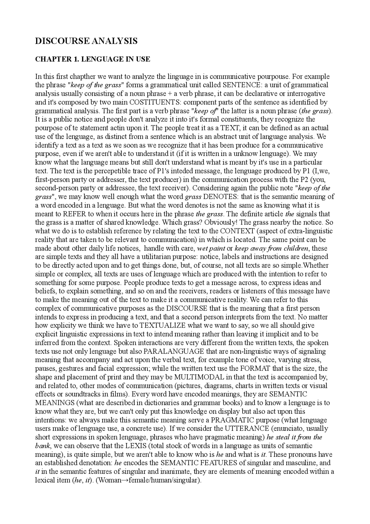 Discourse Analysis Sintesi Del Corso Di Lingua Inglese Docsity