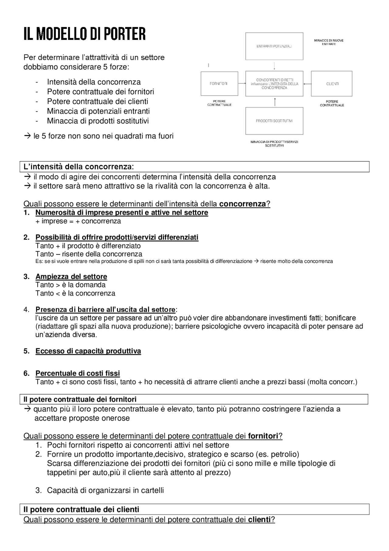Il modello di porter - Economia aziendale - IULM - Docsity
