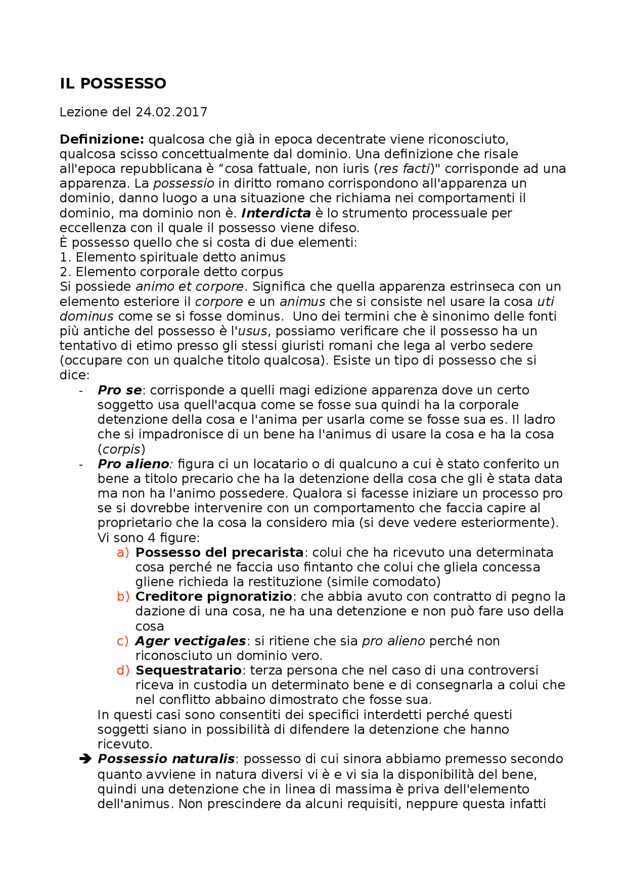 Il possesso, azioni possessorie | Appunti di Istituzioni di Diritto ...