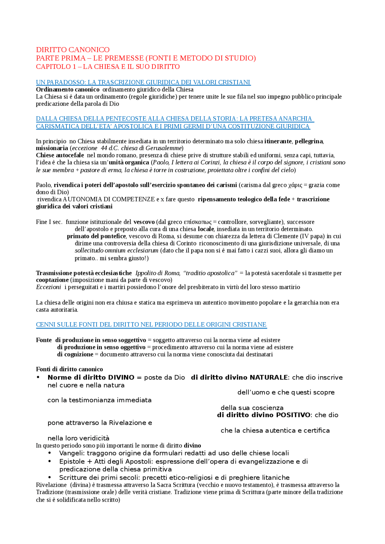 Diritto Canonico Schemi Docsity