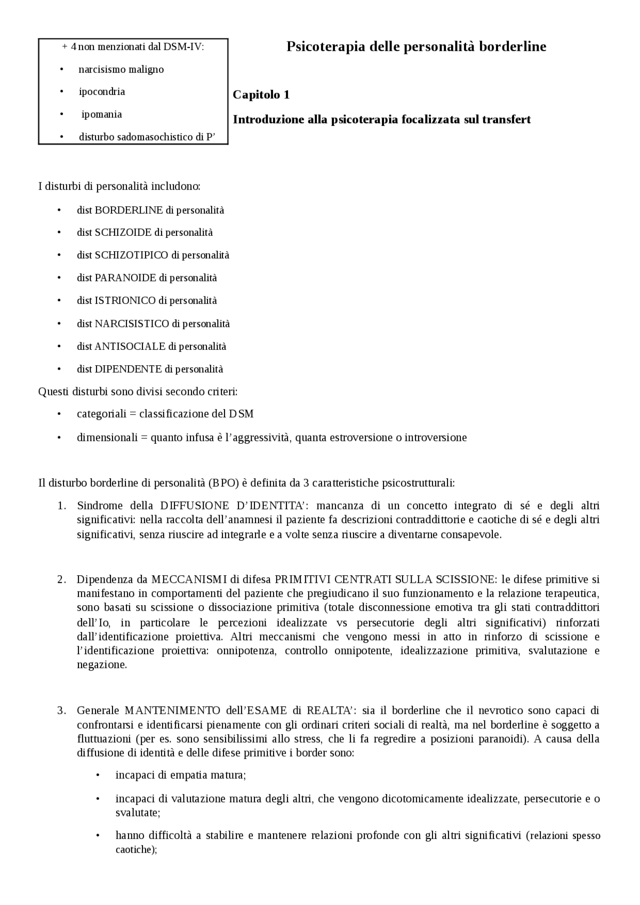 Terapia Focalizzata Sul Transfert Kernberg Docsity