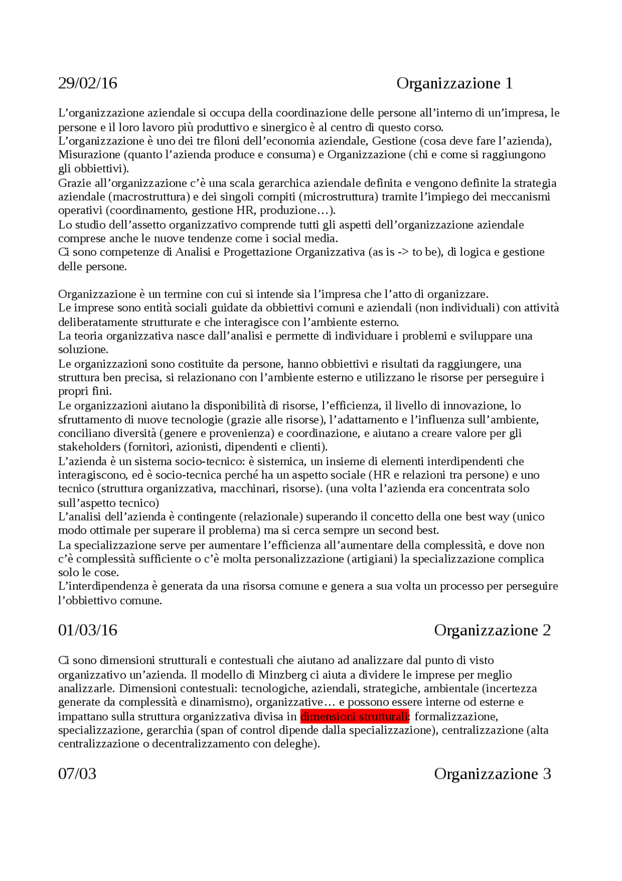 Claudia Dossena Appunti Di Organizzazione Docsity