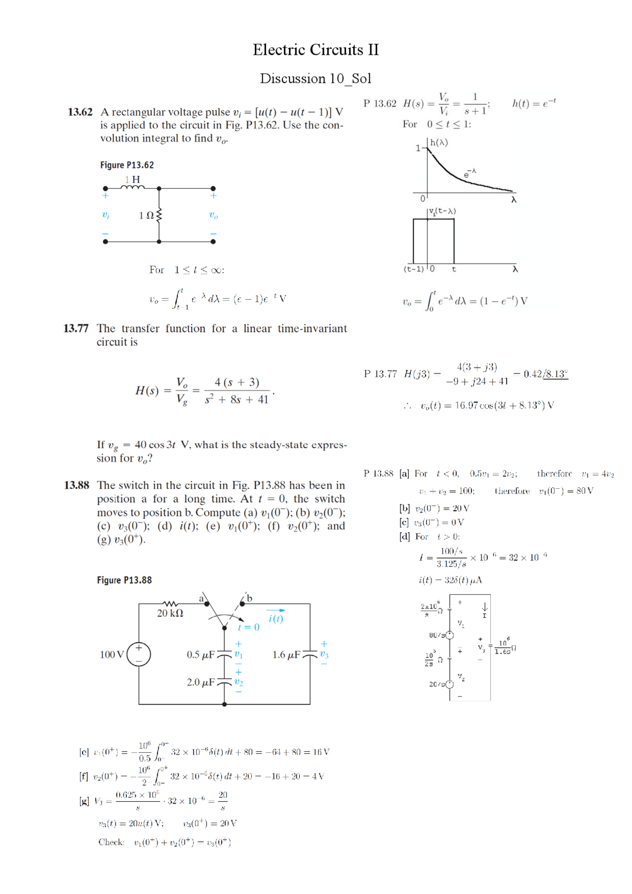 Electric Circuits Discussion10 Sol | Essays (university) Microelectronic Circuits | Docsity