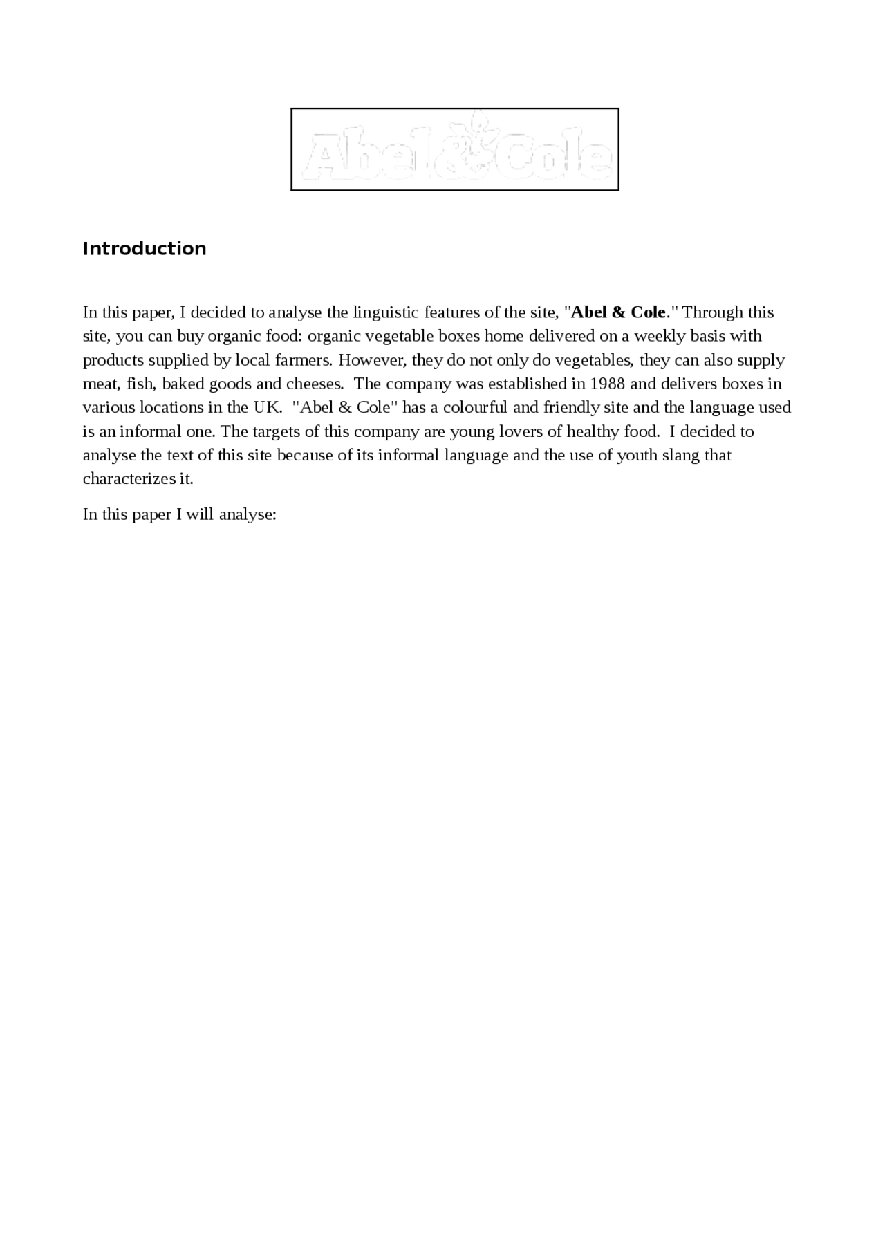 Analisi Linguistica In Inglese Di Un Sito Internet Docsity