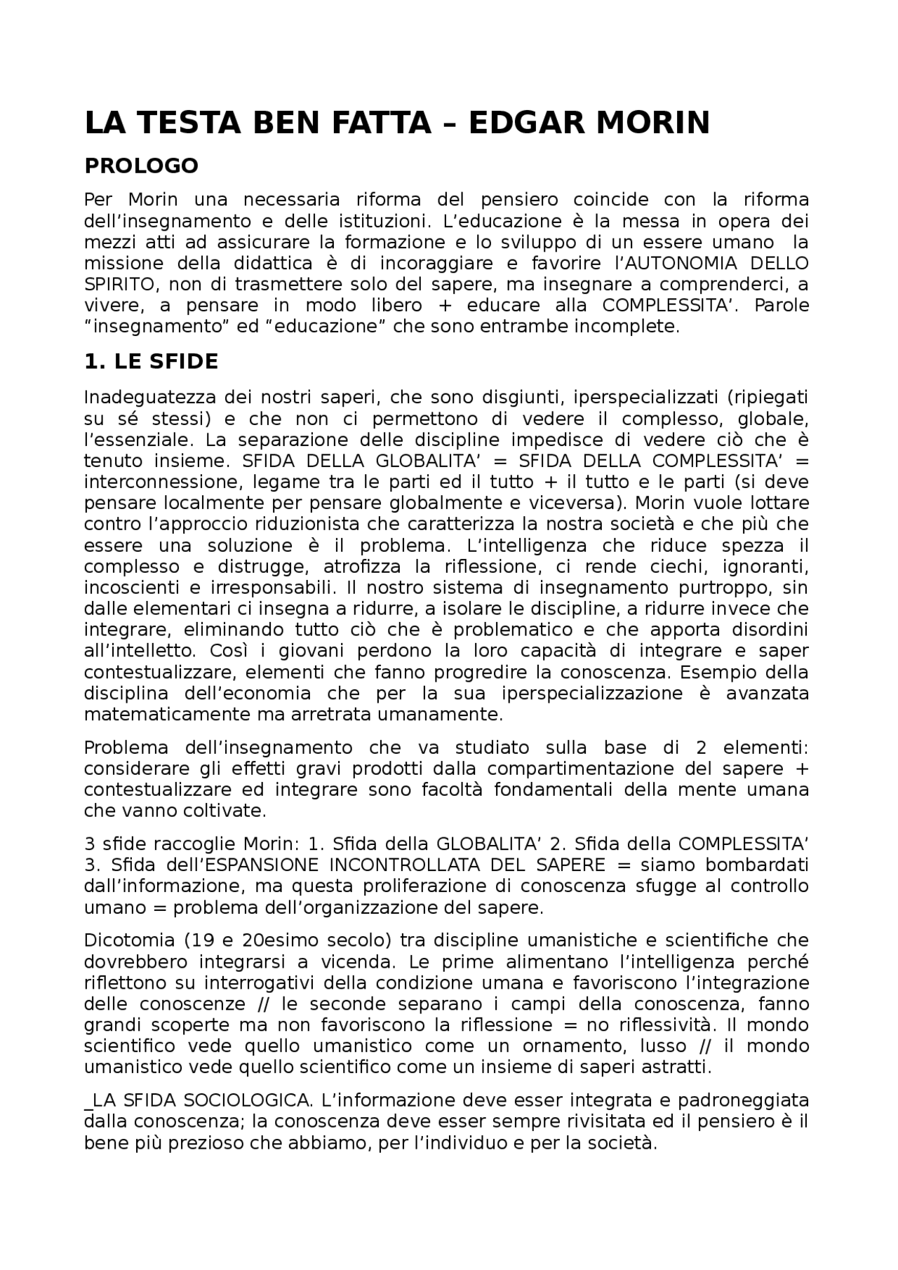 La Testa Ben Fatta E Morin Docsity